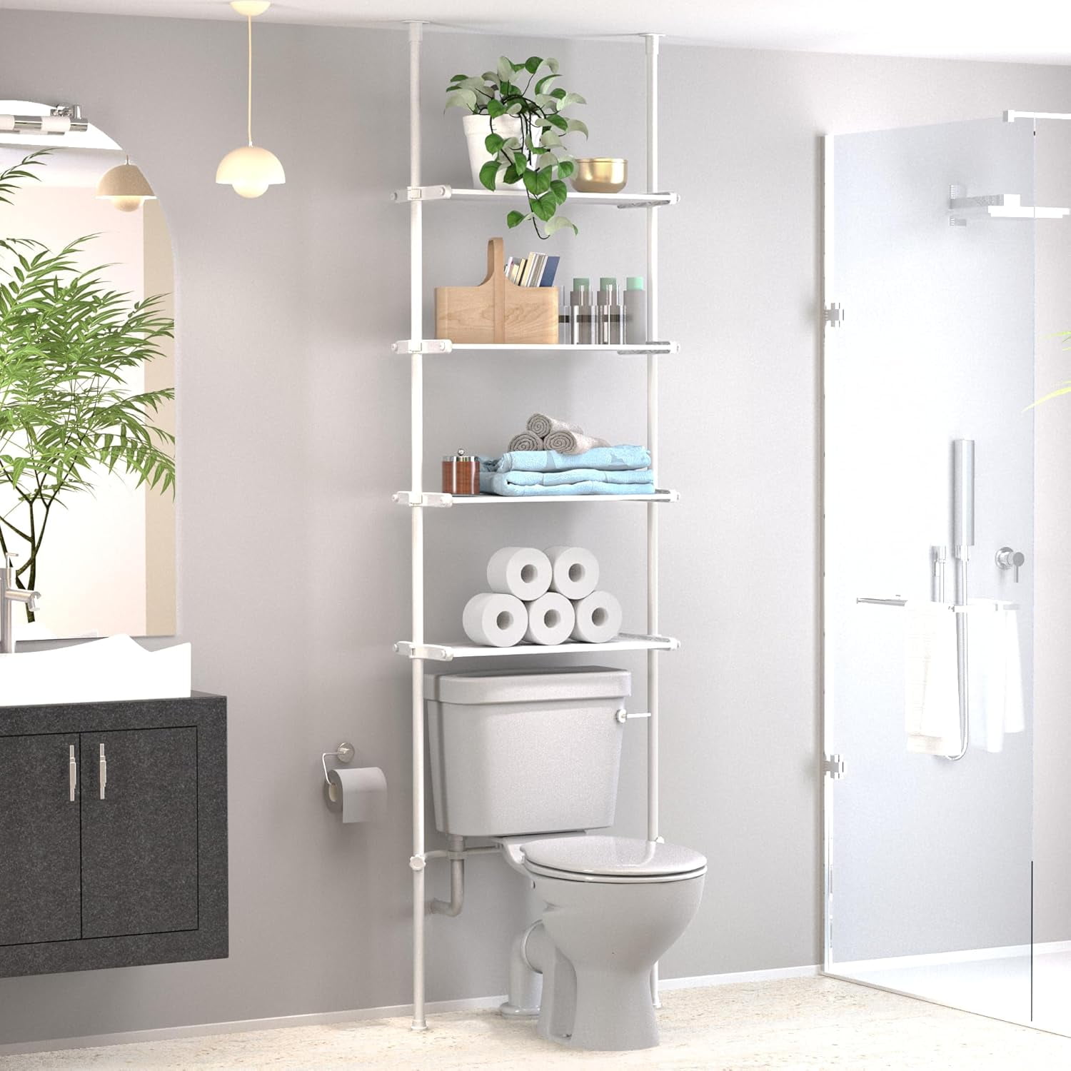 Over The Toilet Organizer with Adjustable Storage Shelves, 4 Tiers of ...