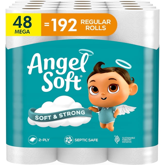 Toilet Paper, 48 Mega Rolls = 192 Regular Rolls, Soft and Strong Toilet ...