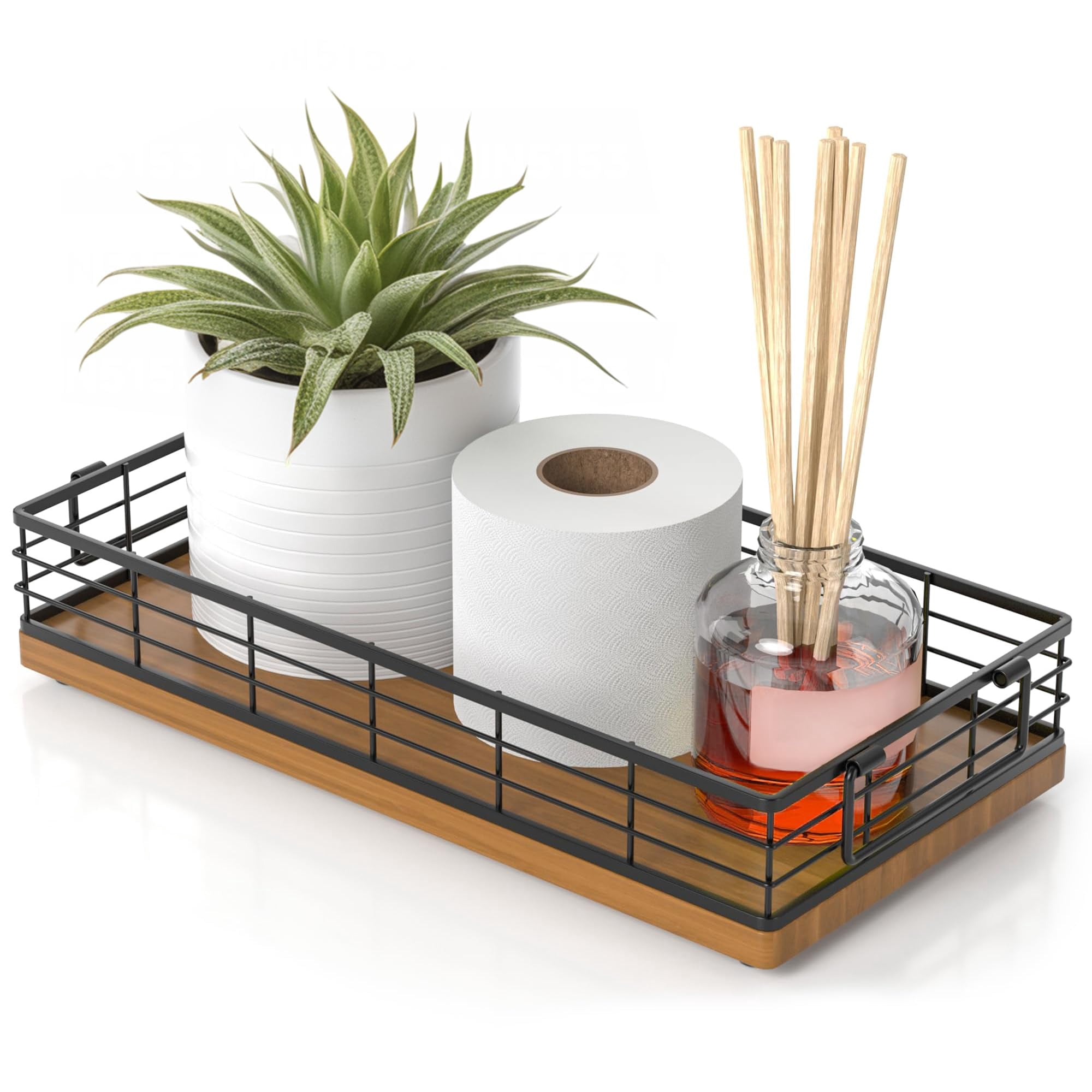 Toilet Paper Basket, 13" Bathroom Basket with Handle, Wood & Iron ...