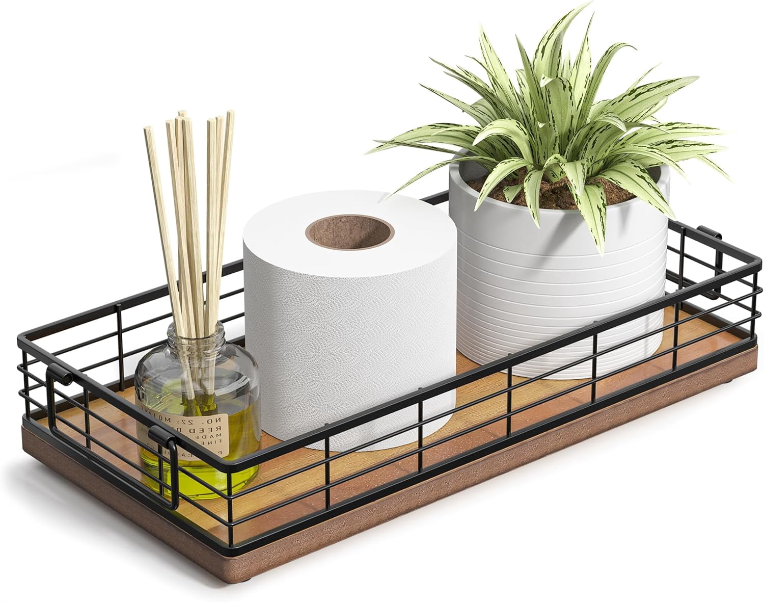 Toilet Paper Basket, 13 Inch Oak and Iron Tank Tray Top of Toilet ...