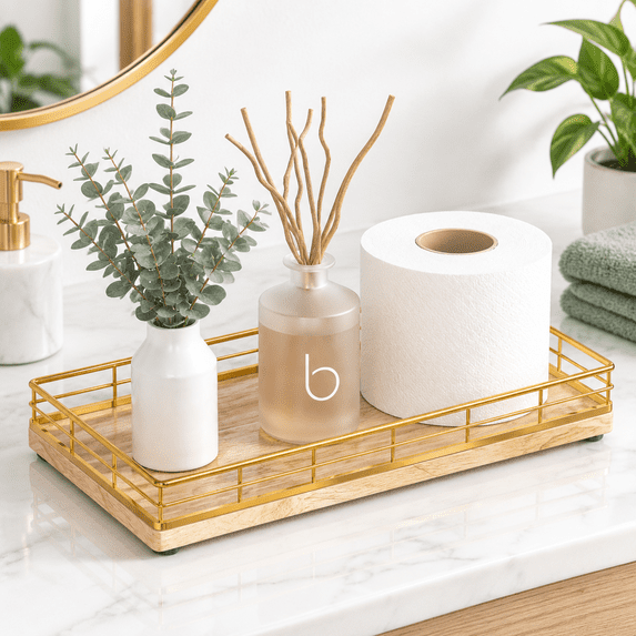 Toilet Paper Basket Organizer Oak Wood Tank Tray With Metal Frame ...