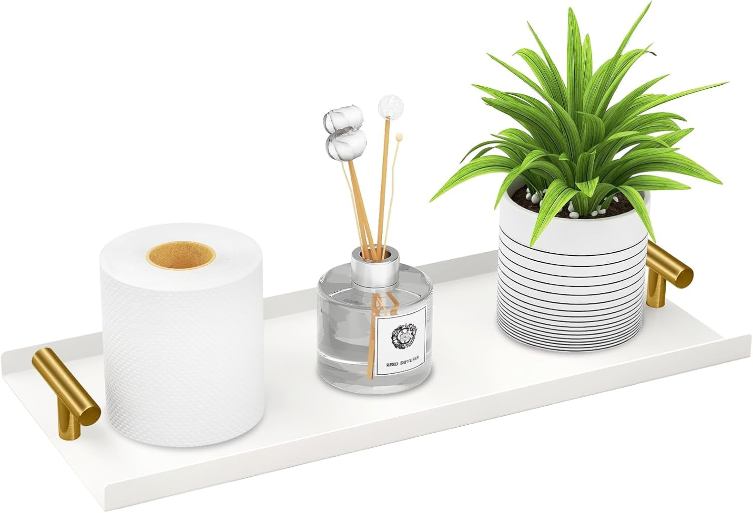 Toilet Paper Basket, White Tank Tray with Golden T-Handle, 14 Inch ...