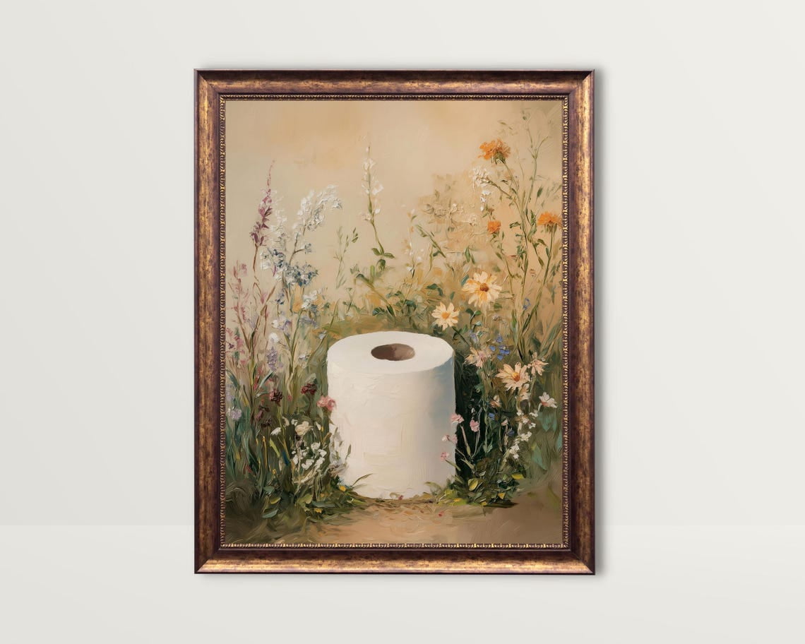 Toilet Paper, Bathroom Wall Art, Beige Farmhouse Toilet Poster Earth ...
