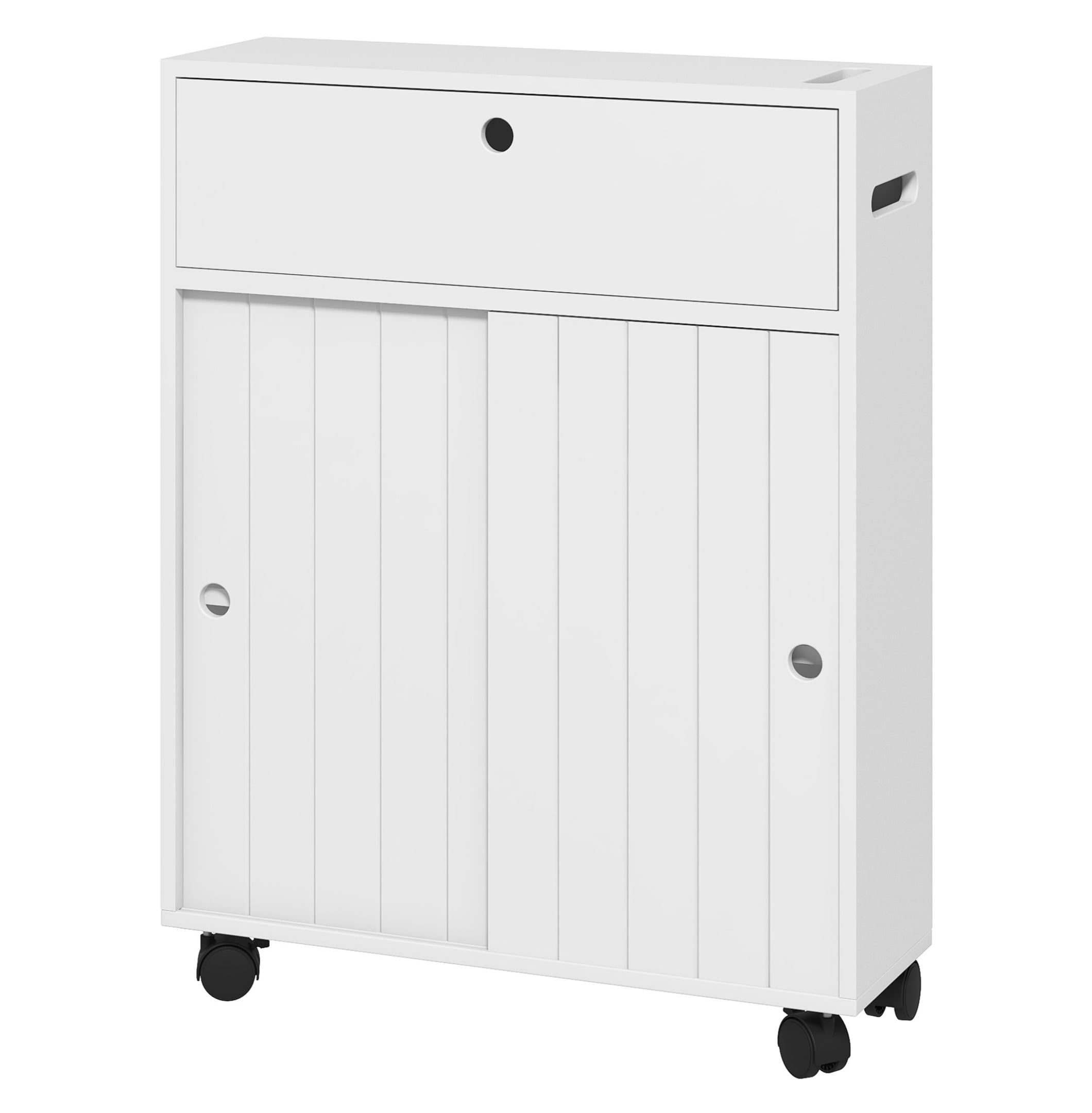 Toilet Paper Cabinet, Slim Bathroom Storage, 4 Wheels, White - Small ...