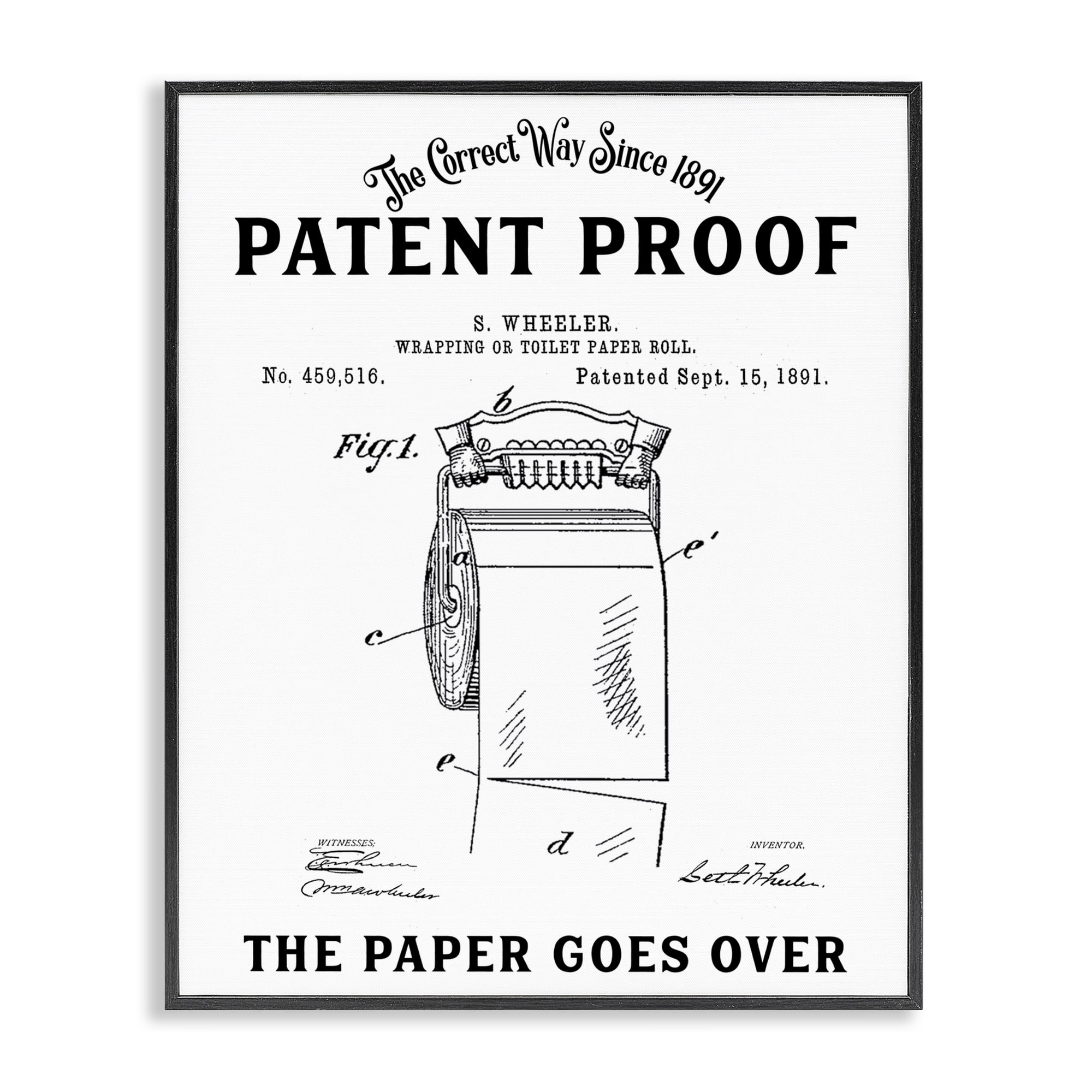 Toilet Paper Goes Over Black Framed Giclee Art, design by Lettered and ...