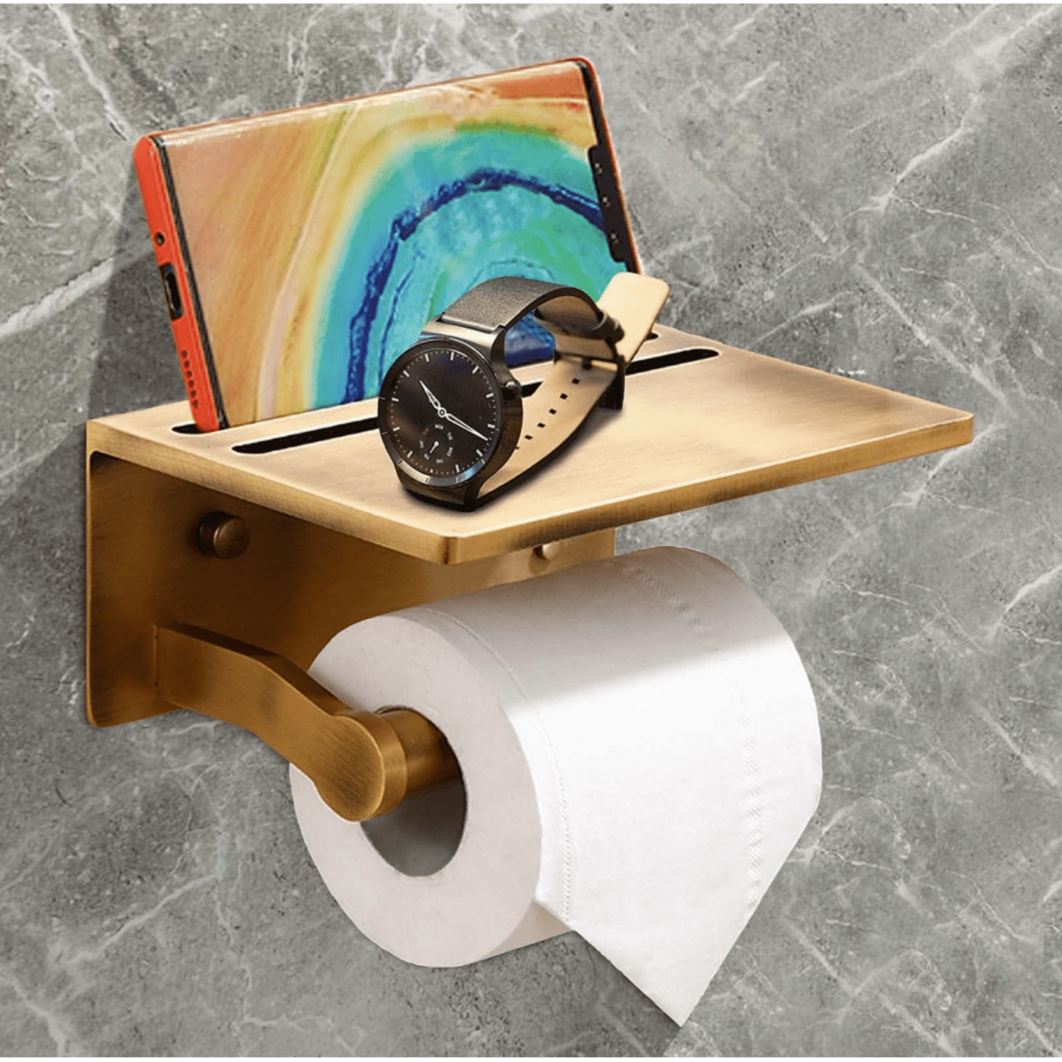 Toilet Paper Holder with Shelf, Aluminum Tissue Roll Dispenser with ...