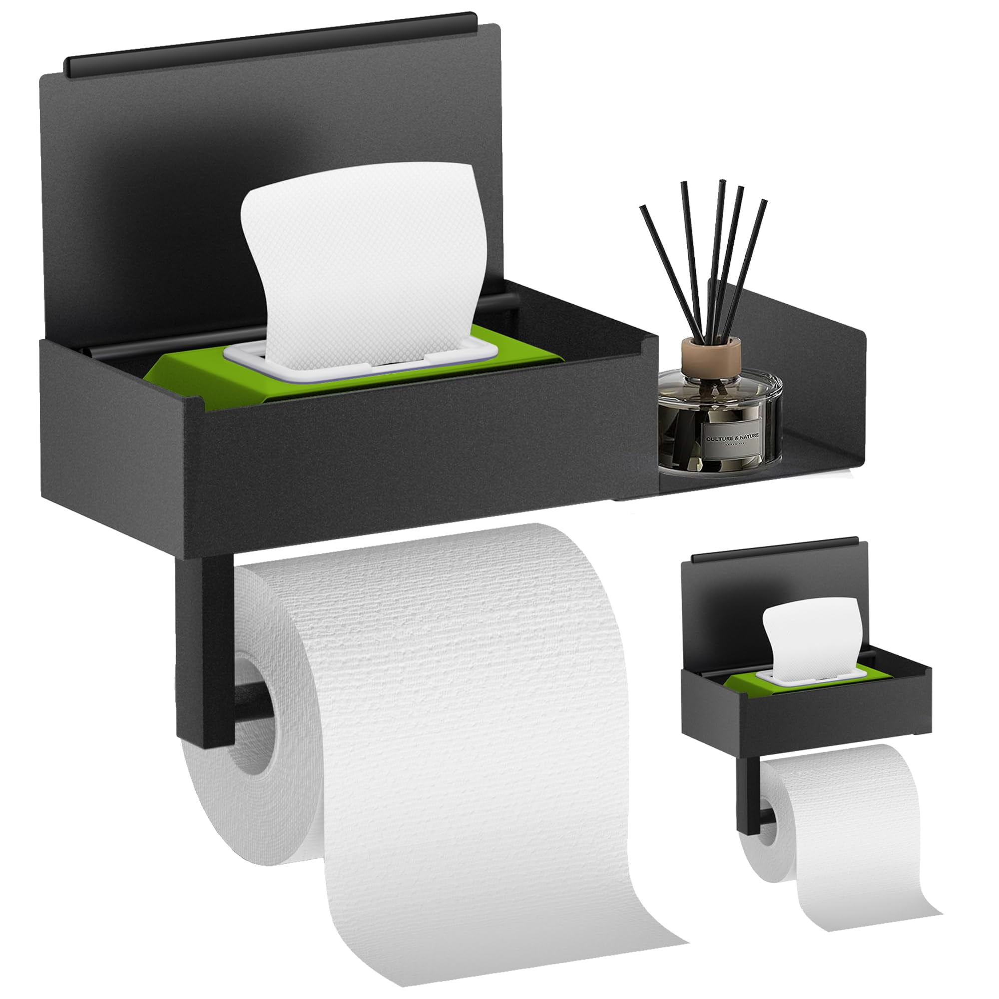 Toilet Paper Holder with Shelf, FUNLEU Flushable Wipes Dispenser for ...