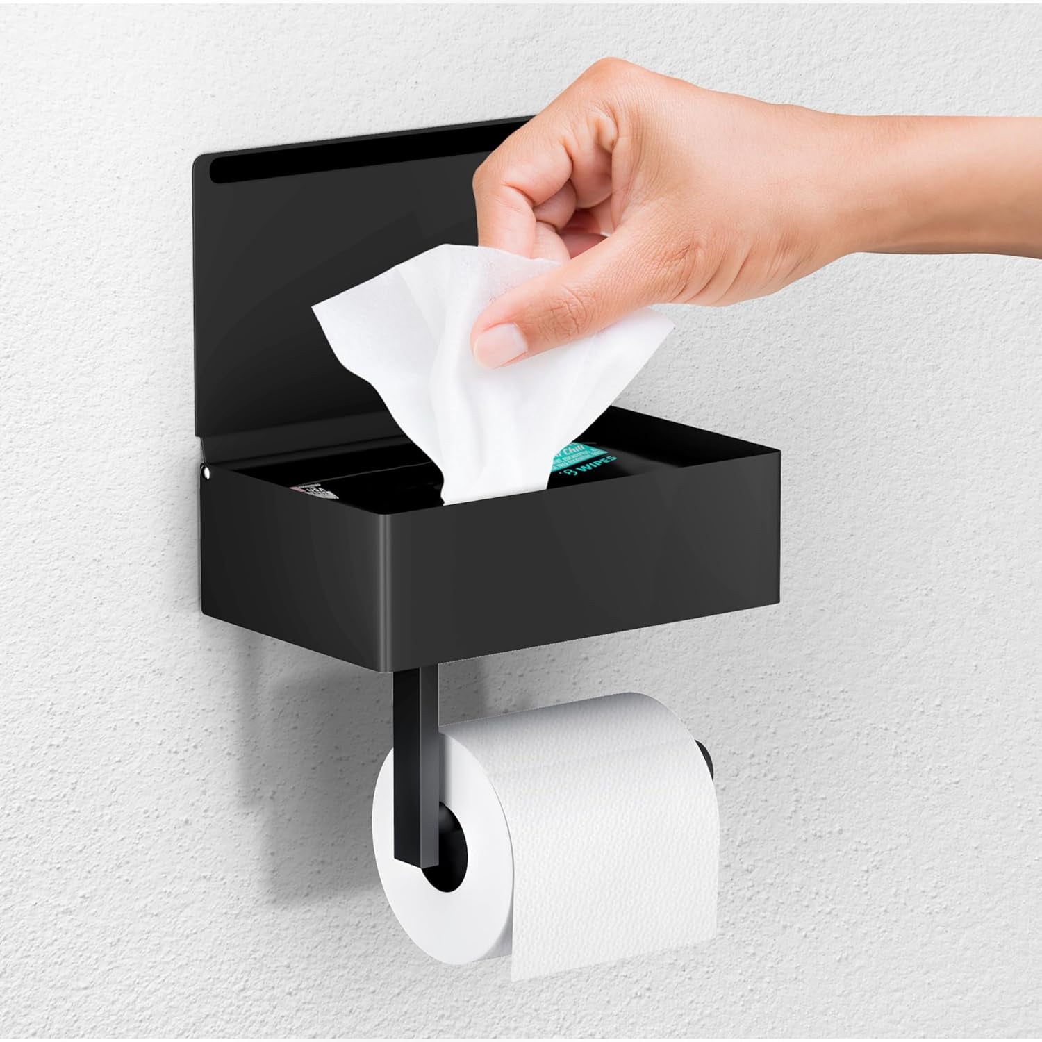 Toilet Paper Holder with Shelf, Wipe Holder for Bathroom Flushable Wipes Dispenser Toilet Paper ...