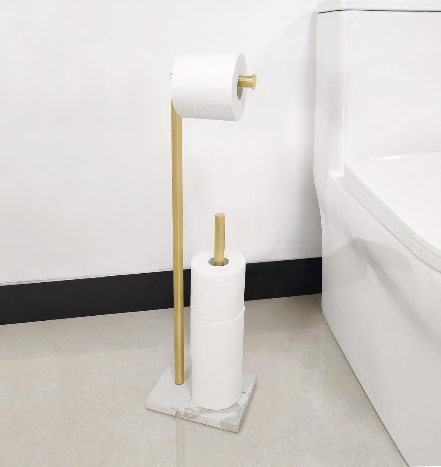 Toilet Paper Holder Stand Brushed Gold with Reserve, Marble Base Design ...