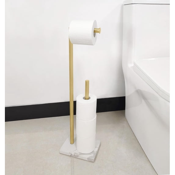 Toilet Paper Holder Stand Brushed Gold with Reserve, Marble Base Design ...