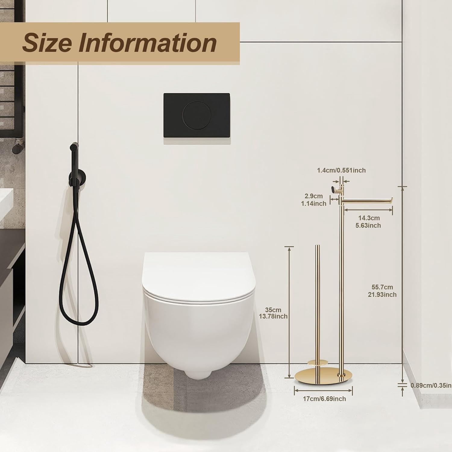 Toilet Paper Holder Stand in Gold, SUS304 Stainless Steel, Weighted ...