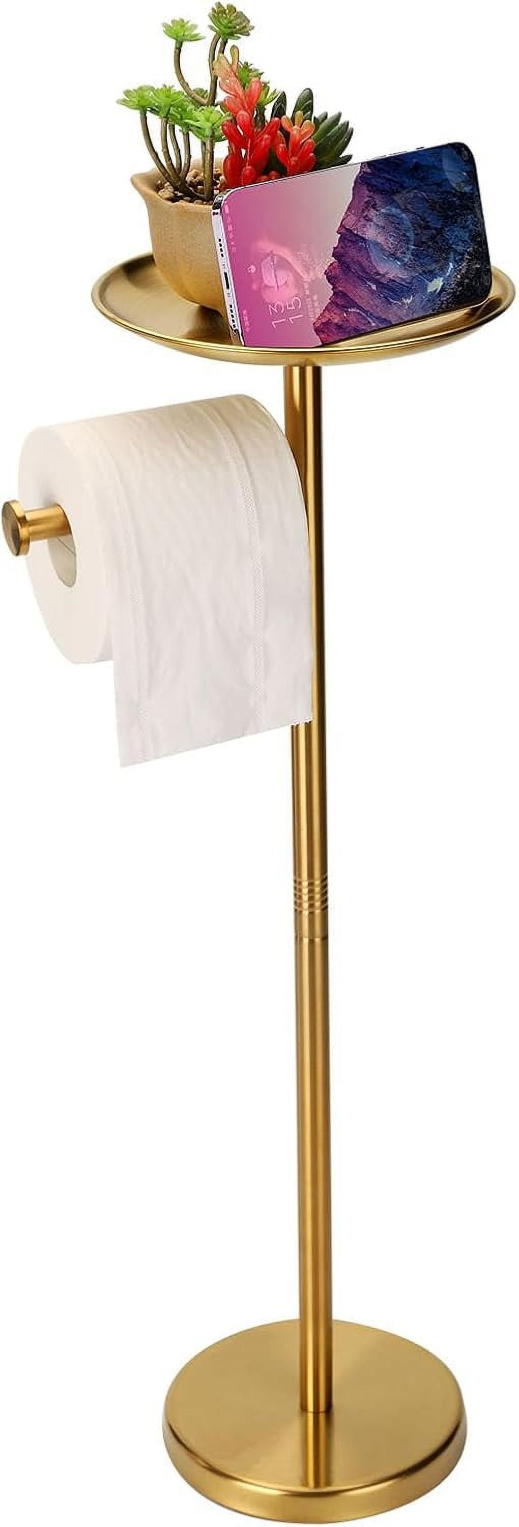 Toilet Paper Holder Stand Gold with Shelf on Top, Sturdy TP Roll Holder ...