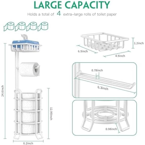 Toilet Paper Holder Stand with Shelf 4 Raised Feet Upgraded Free ...