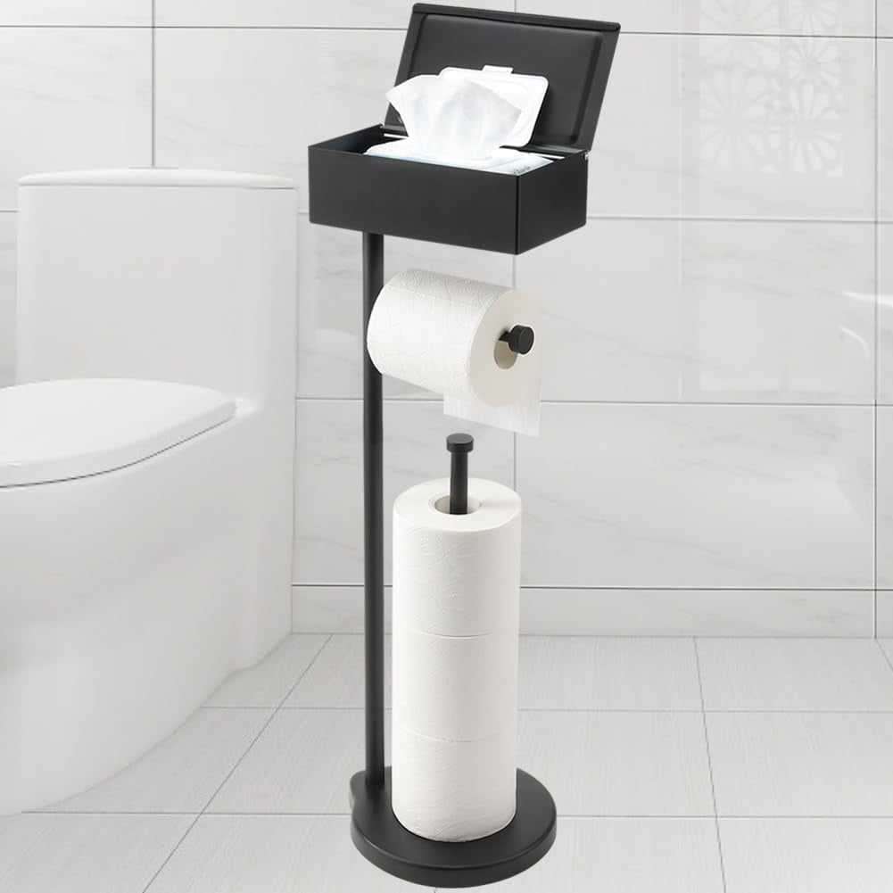 Toilet Paper Holder Stand with Shelf, Flushable Wipes Dispenser, Free ...