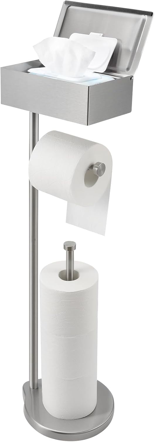 Toilet Paper Holder Stand with Shelf, Flushable Wipes Dispenser, Free ...