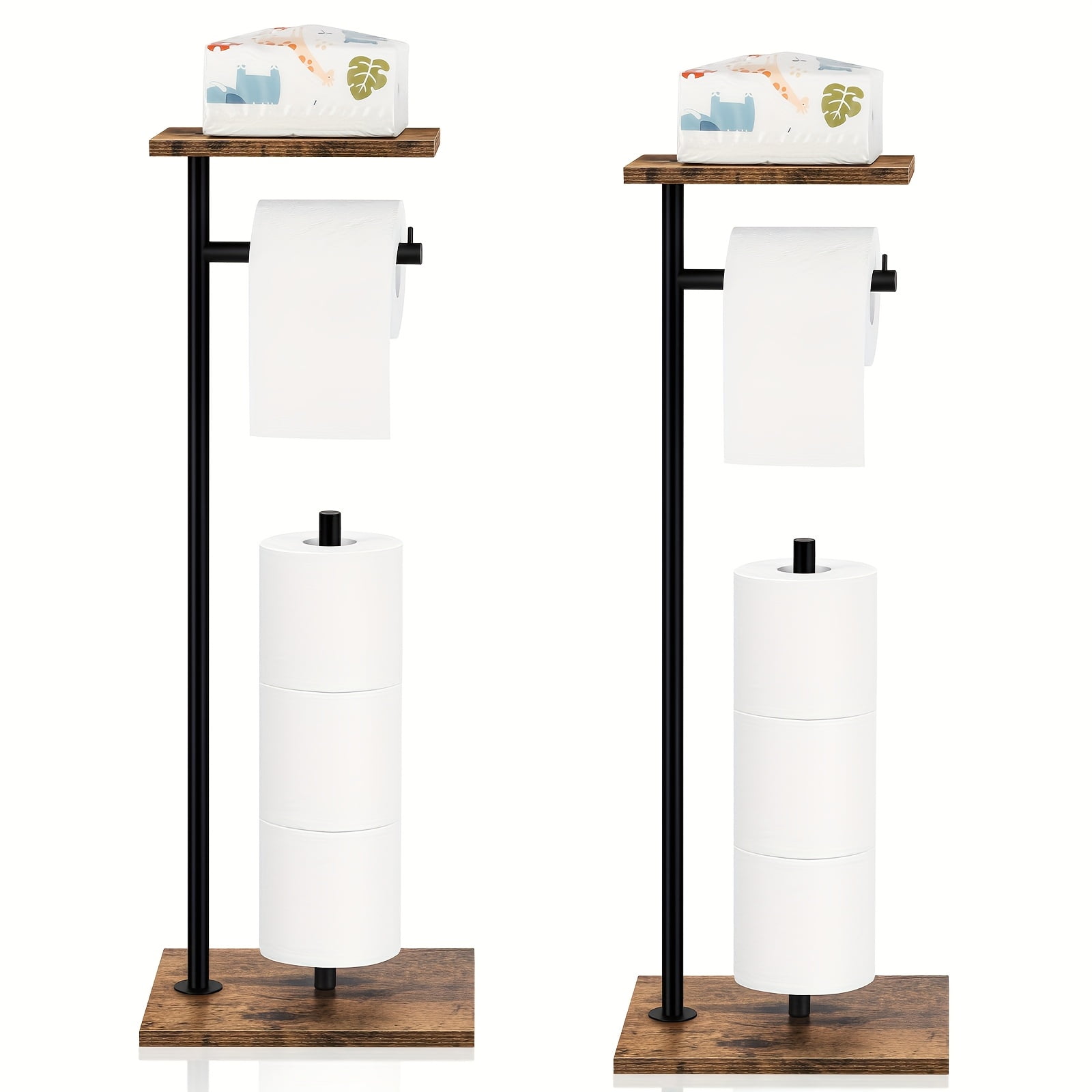 Toilet Paper Holder Stand with Shelf Set of 1/2 TP Holder Freestanding ...