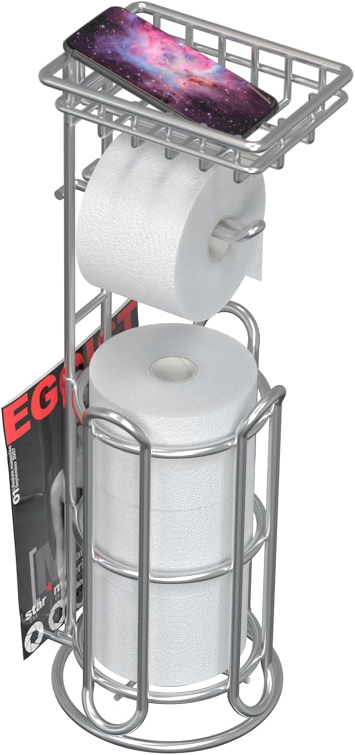 Toilet Paper Holder Stand Tissue Paper Roll Dispenser with Shelf for ...