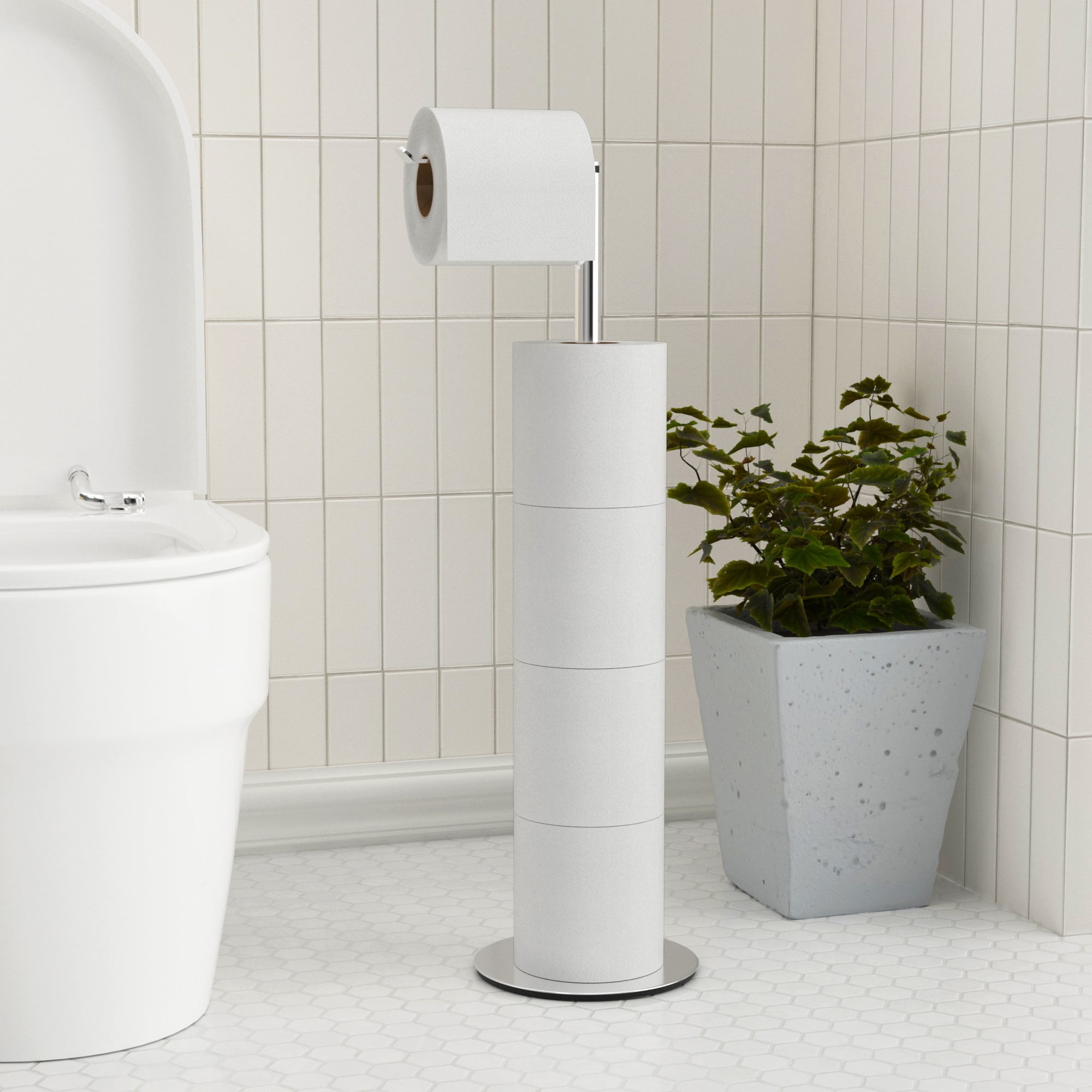 Free-Standing Stainless Steel Toilet Paper Holder Stand with Storage ...