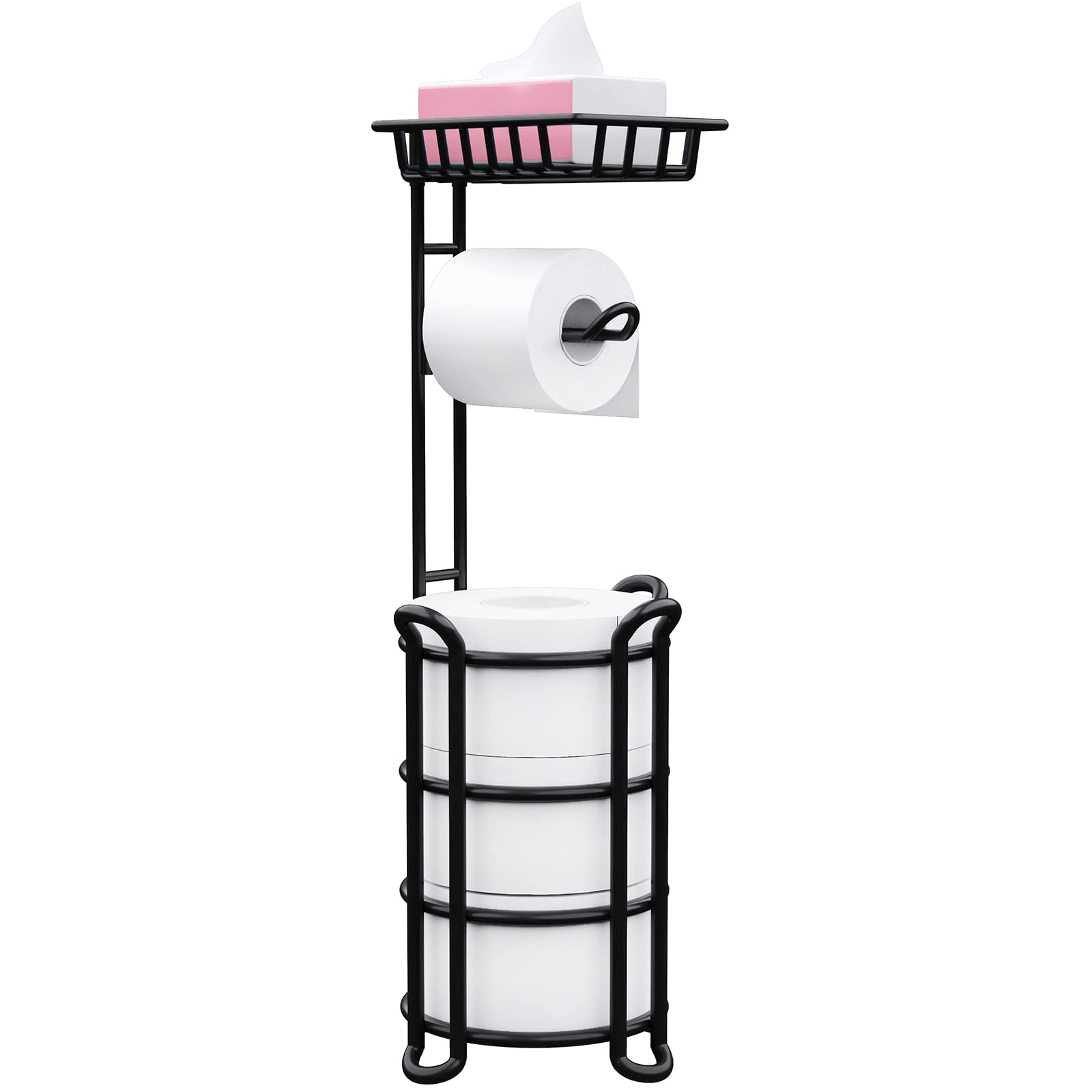 Toilet Paper Holder Stand with Shelf, Free Standing Toilet Tissue Roll ...
