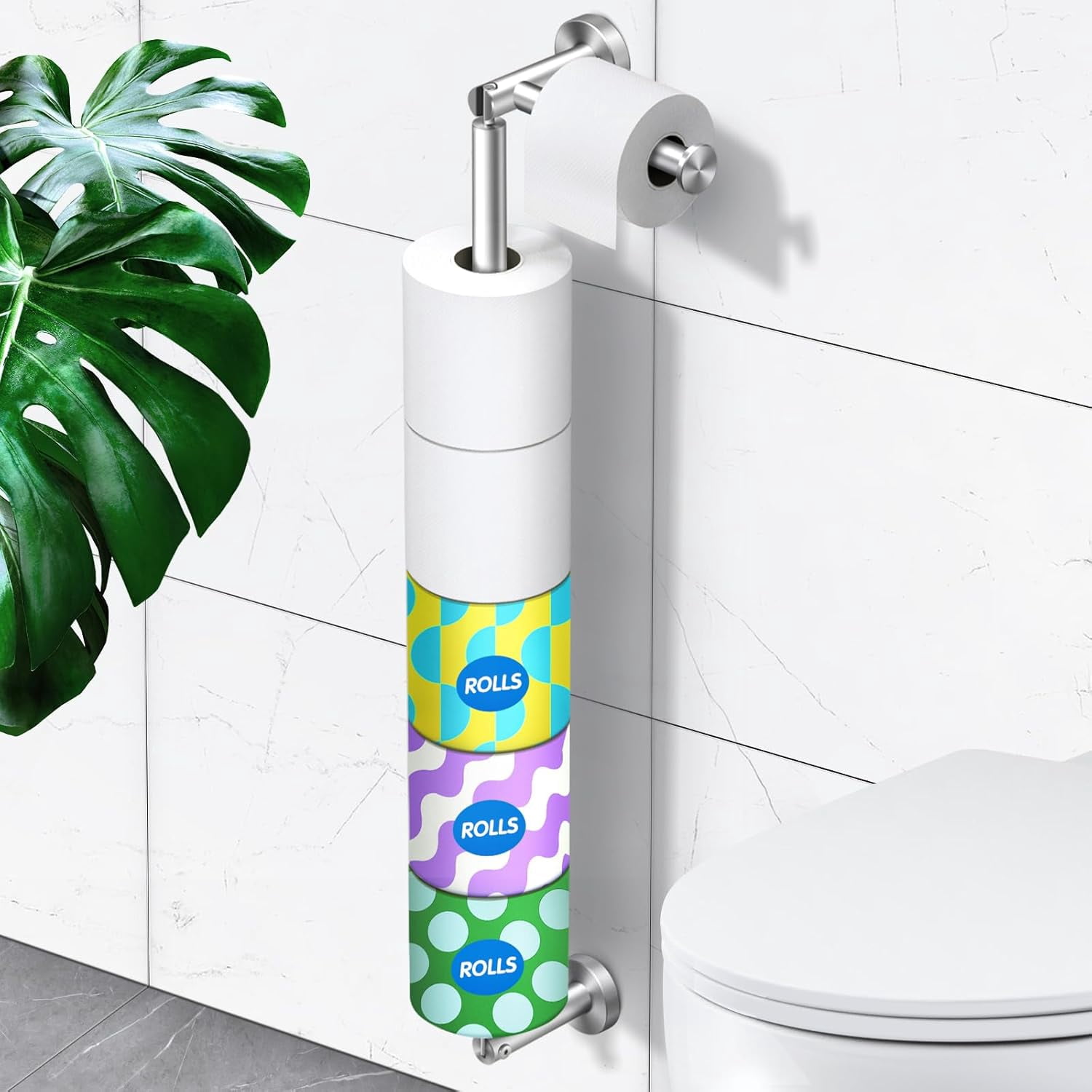 Toilet Paper Holder Wall Mount, Modern Silver Bathroom Toilet Paper ...