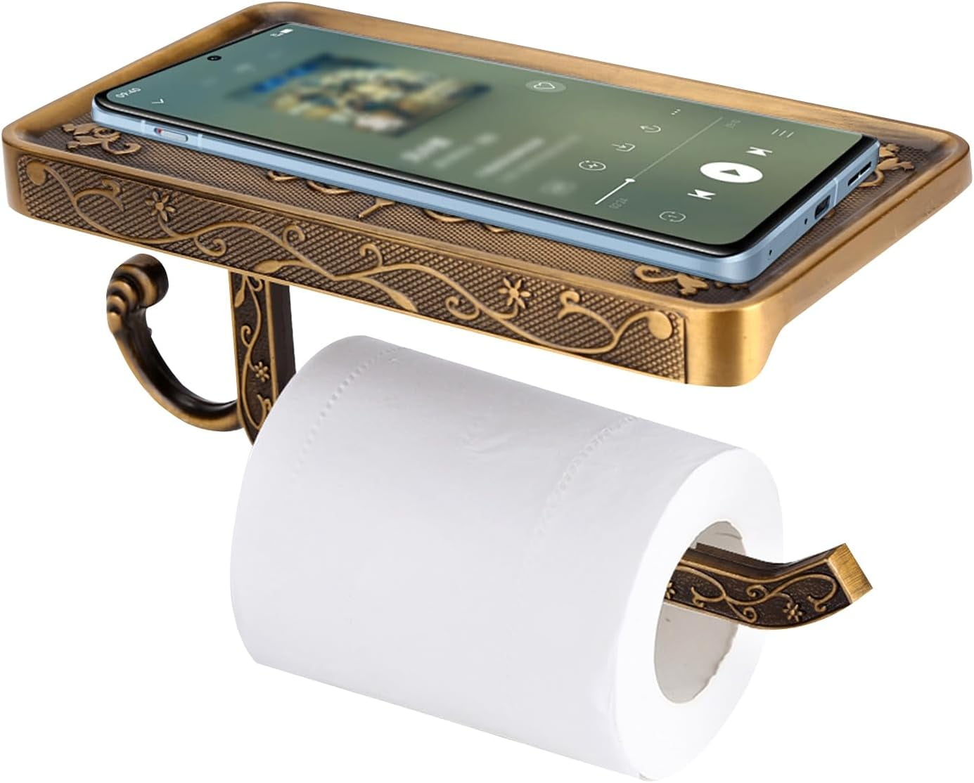 Toilet Paper Holder Wall Mount, Vintage Brass Holder with Phone Shelf ...