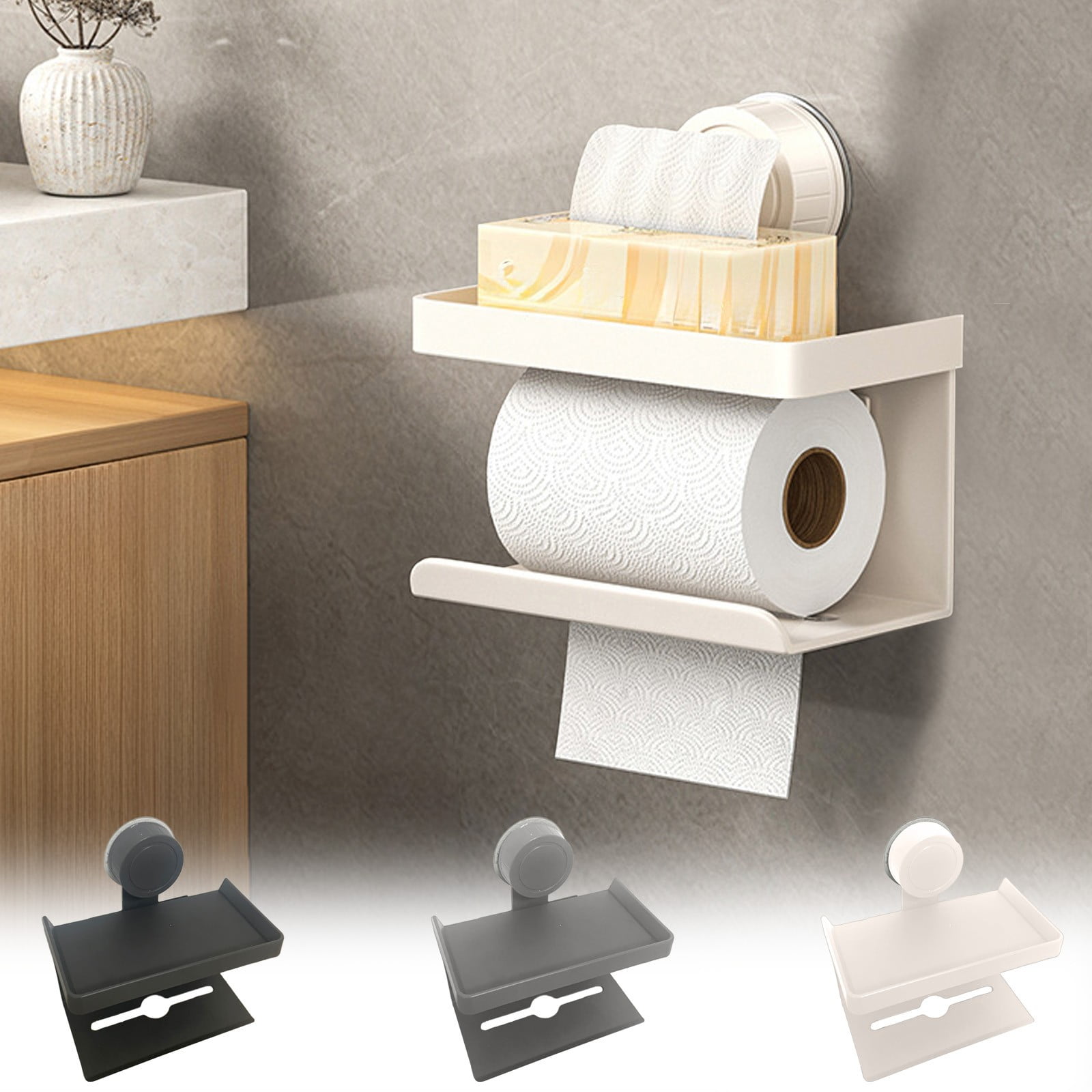 Toilet Paper Holder, Wall-mounted Roll Tissue Box with Suction Cup ...