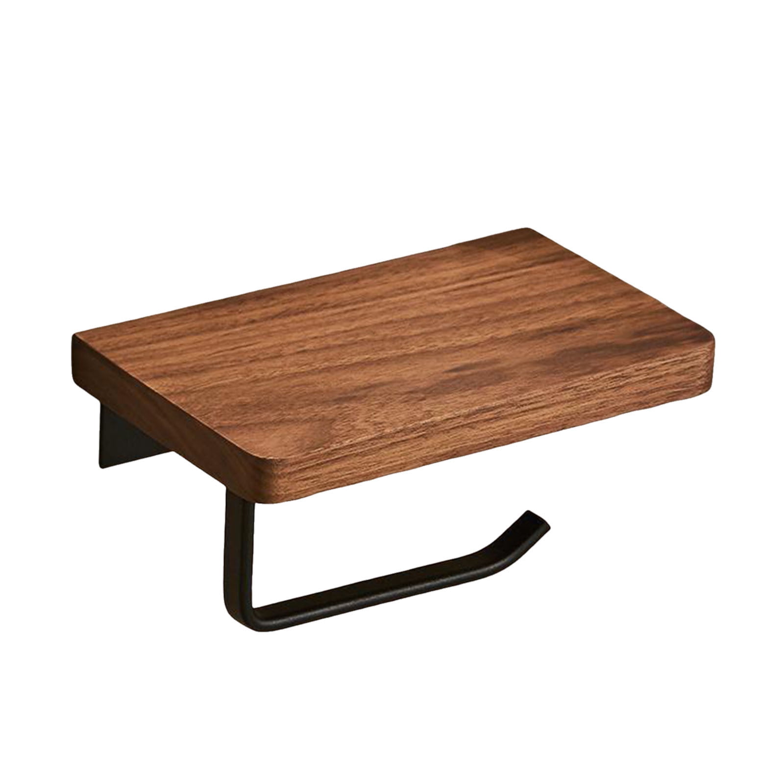 Toilet Paper Holder with Wood Shelf - Dual Mount (Adhesive/Screw ...