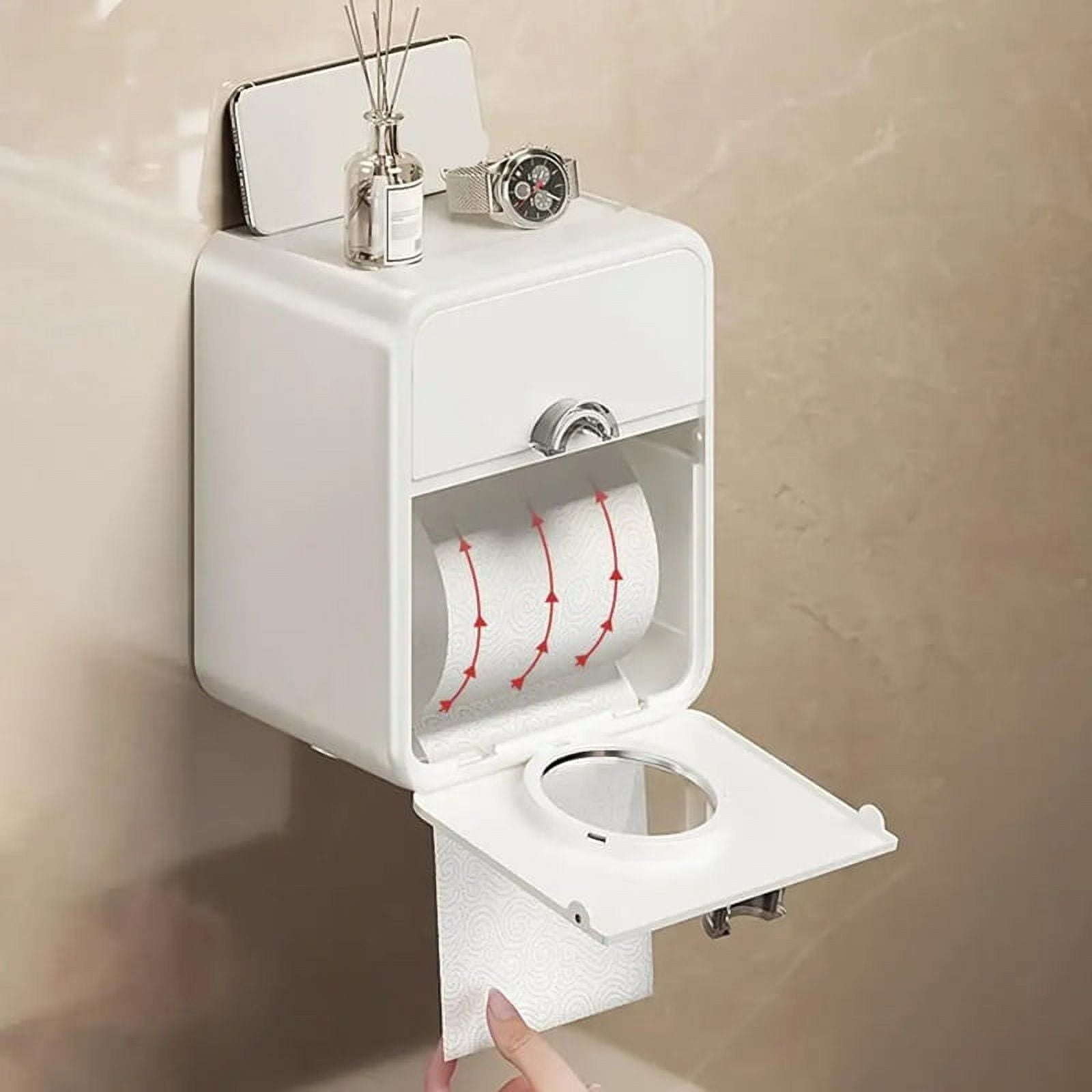 Toilet Paper Holder for Bathroom with Drawer Wall Mounted Roll Double ...