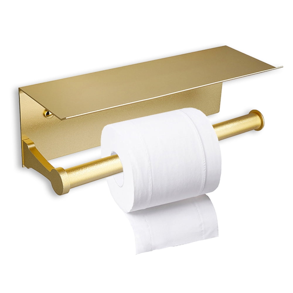 Toilet Paper Holder With Phone Shelf Adhesive Or Wall Mounted