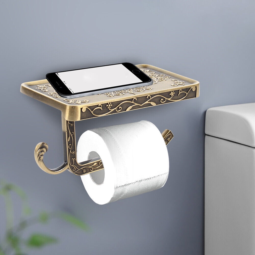Toilet Paper Holder with Phone Shelf Aluminum Tissue Roll Dispenser ...