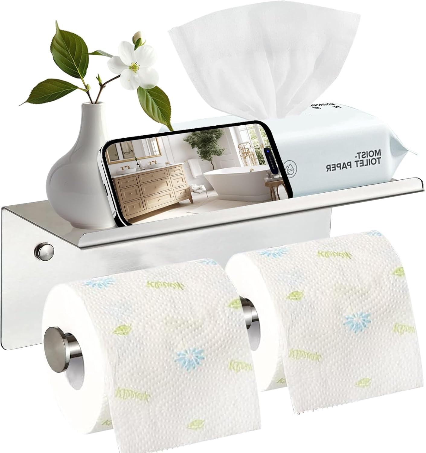 Toilet Paper Holder with Shelf Wall Mounted Toilet Paper Storage ...