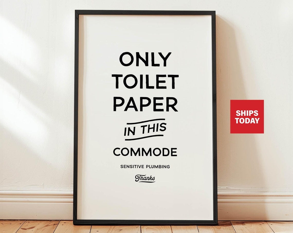 Toilet Paper Only Print Bathroom Art Retro Bathroom Wall Decor No ...