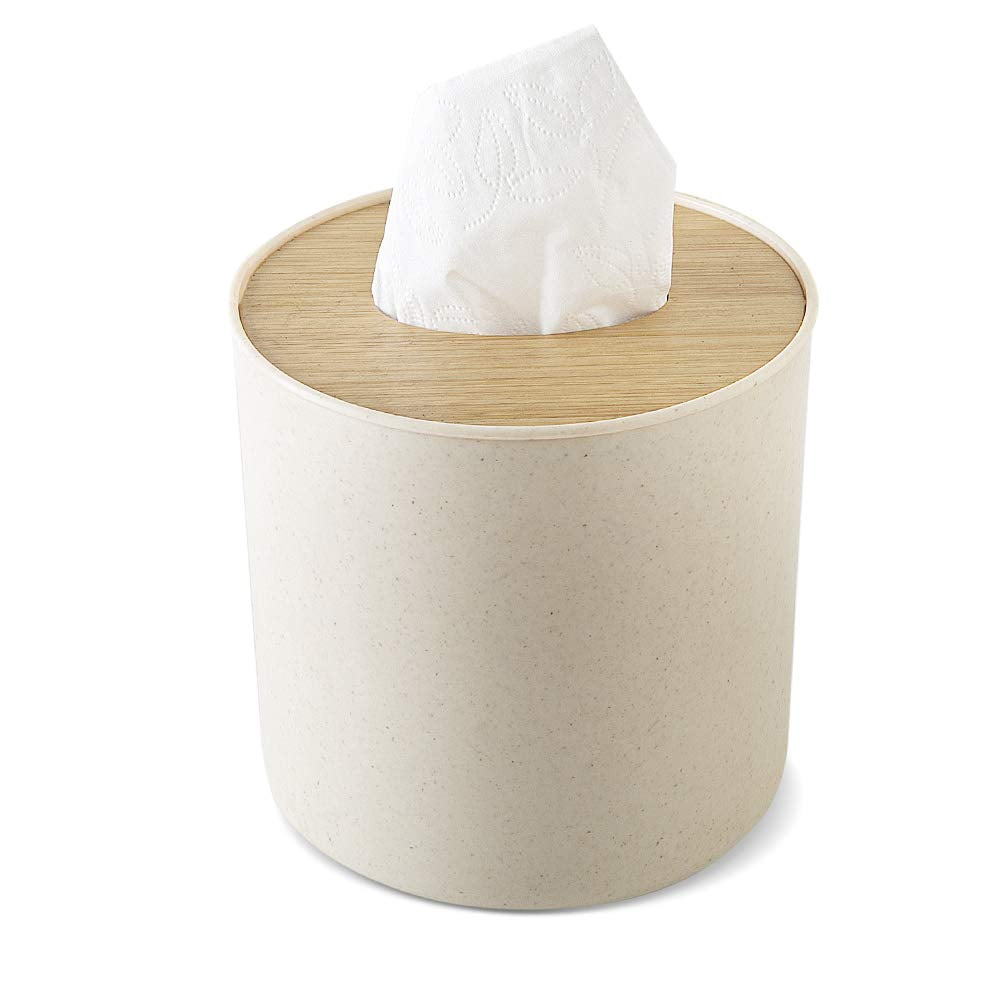 Toilet Paper Roll Dispenser with Bamboo Lid, Decorative Round Paper ...