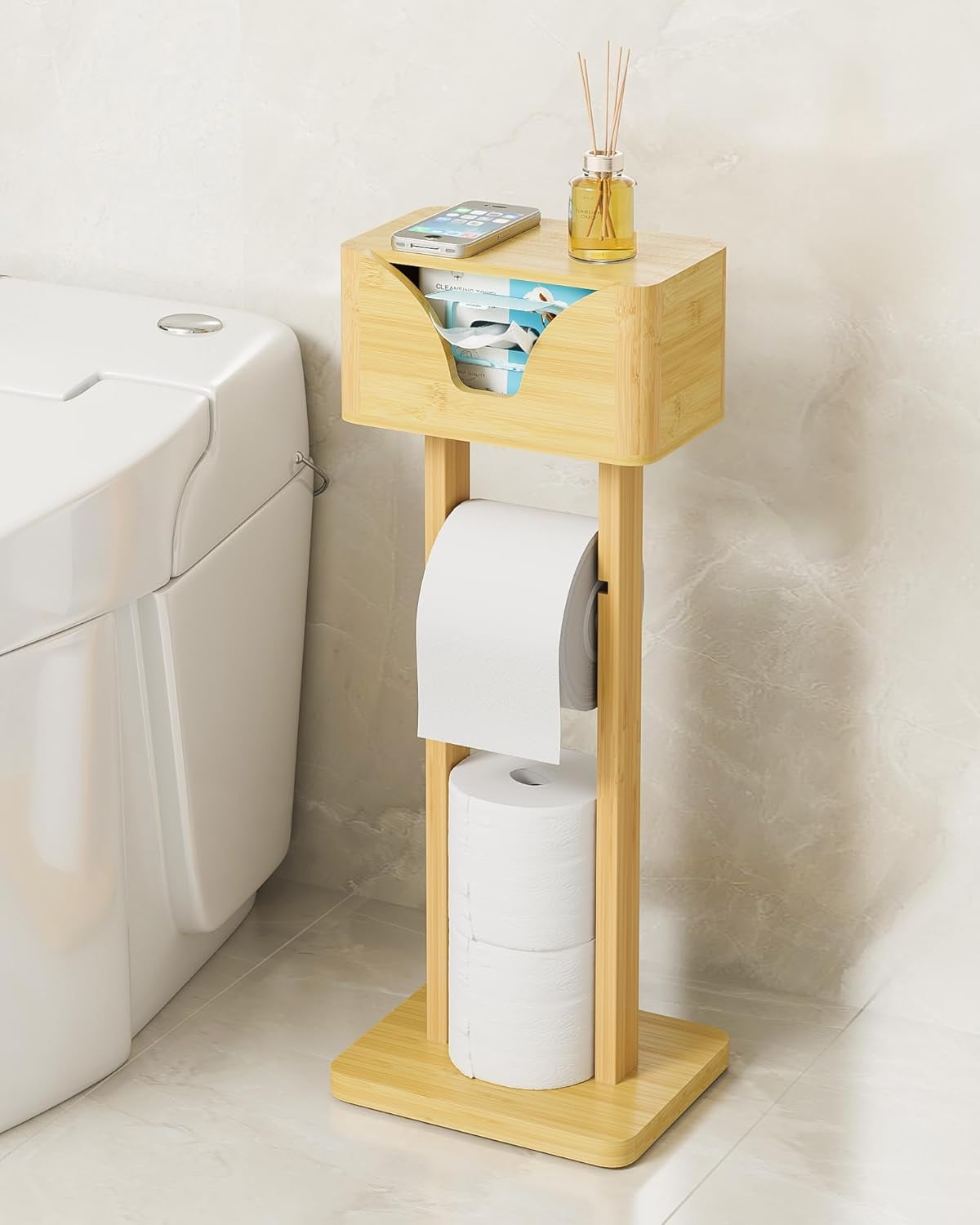 Toilet Paper Roll Holder Free Standing with Shelf Organizer for Mega ...