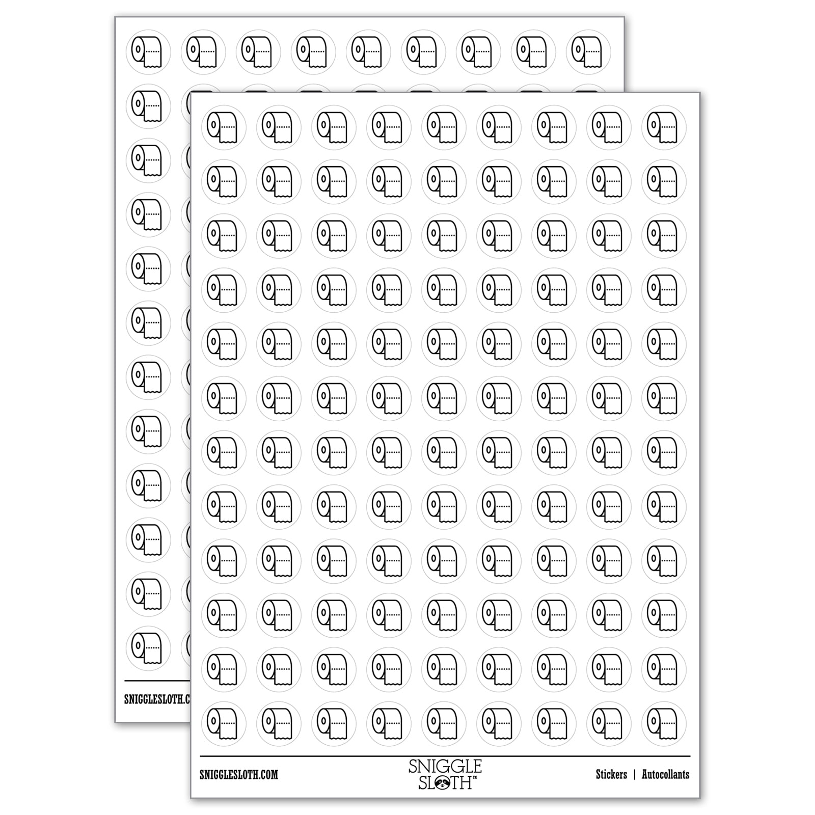 Toilet Paper Roll Icon 200+ Round Stickers - White - Gloss Finish - 0. ...