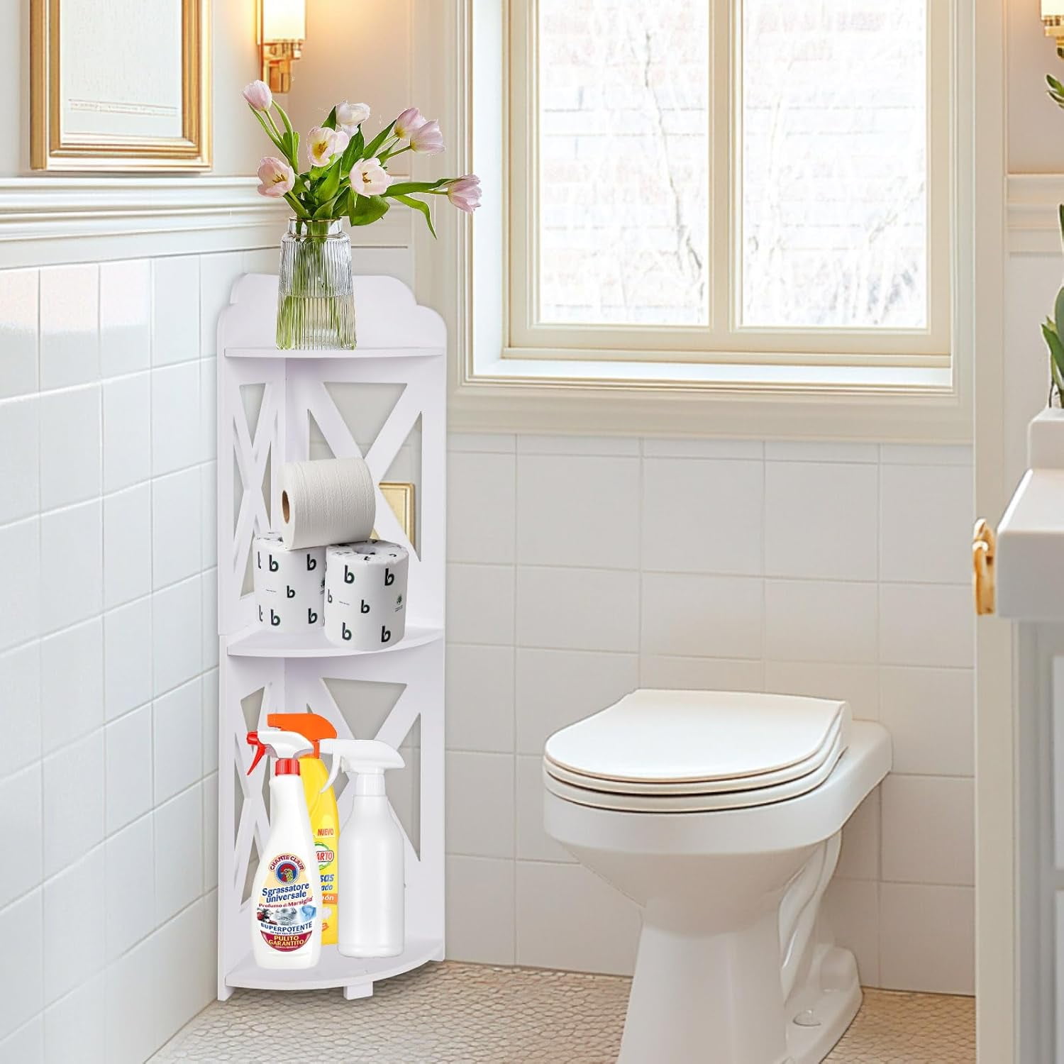 Toilet Paper Stand, Corner Shelf Stand, Small Bathroom Storage Cabinet ...