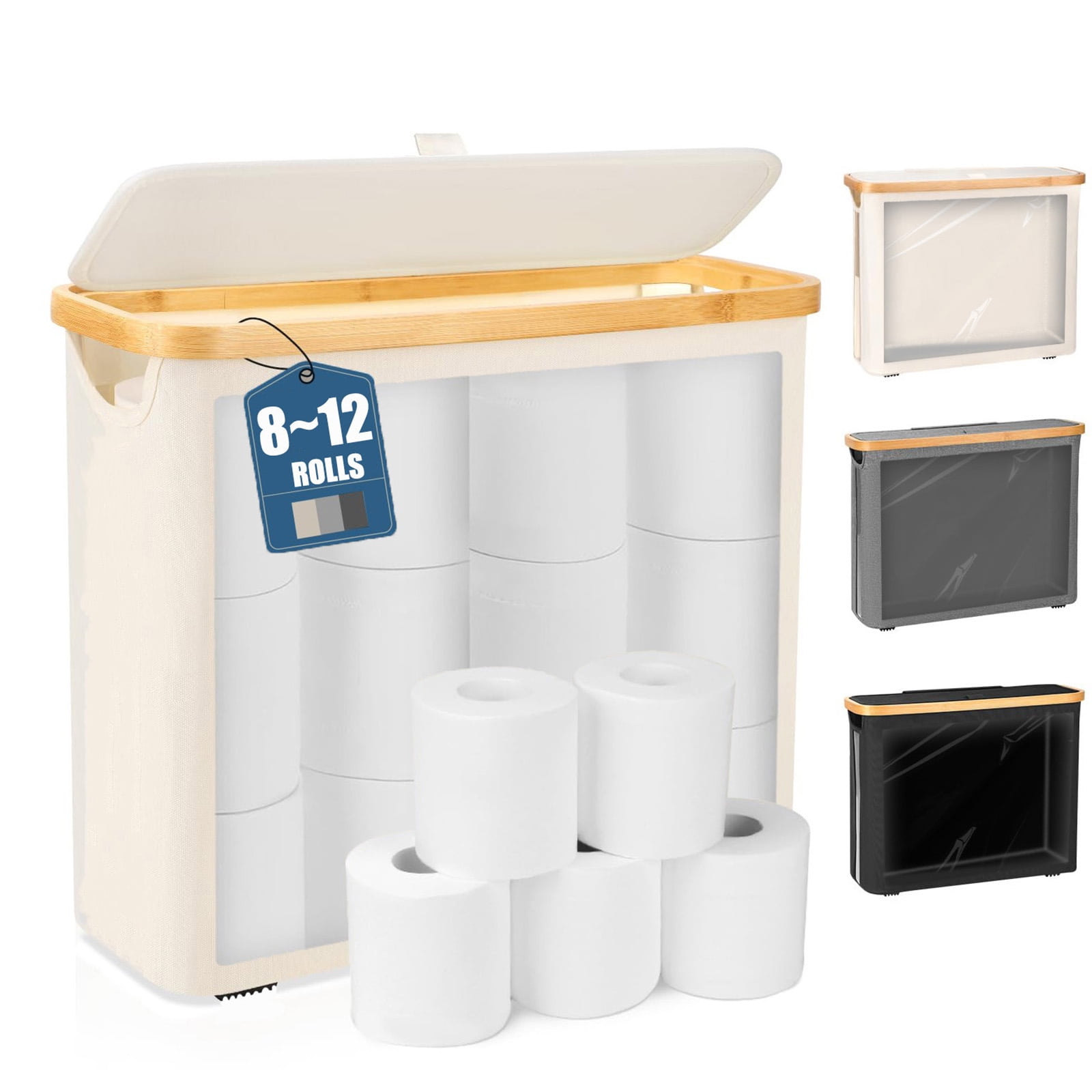 Toilet Paper Storage Basket for 12 Rolls, Papers Container with Bamboo ...
