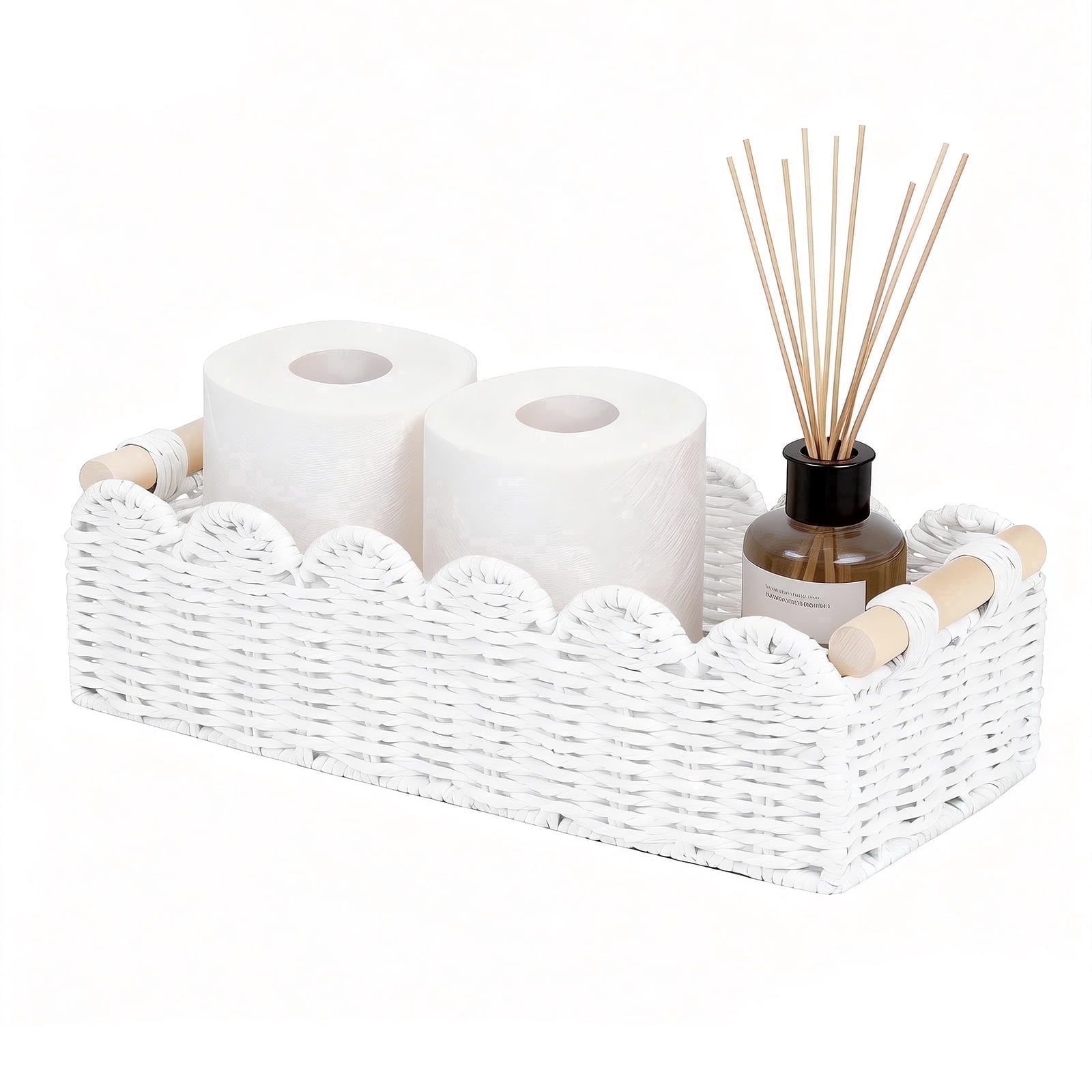 Paper Rope Scalloped Edge Toilet Paper Storage Basket, Small Decorative ...