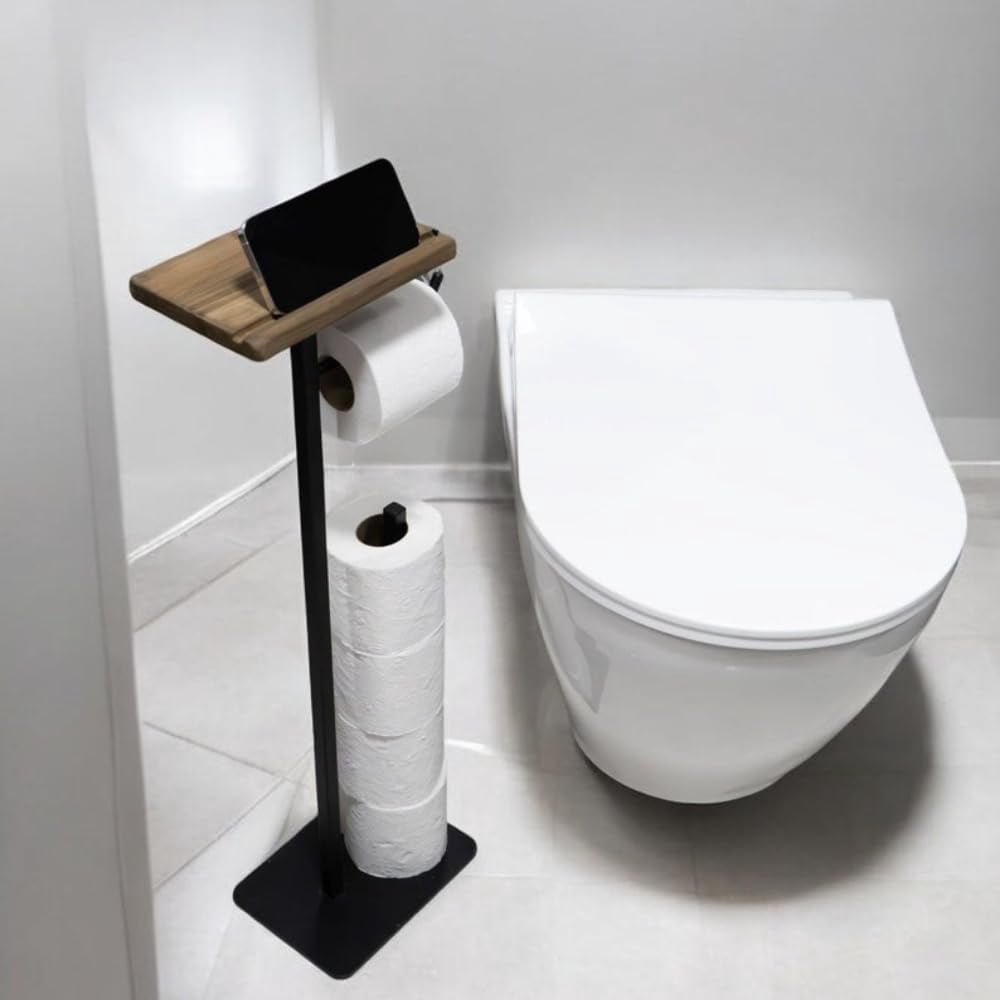 Toilet Paper Storage with Wooden Phone and Tablet Holder, Modern ...