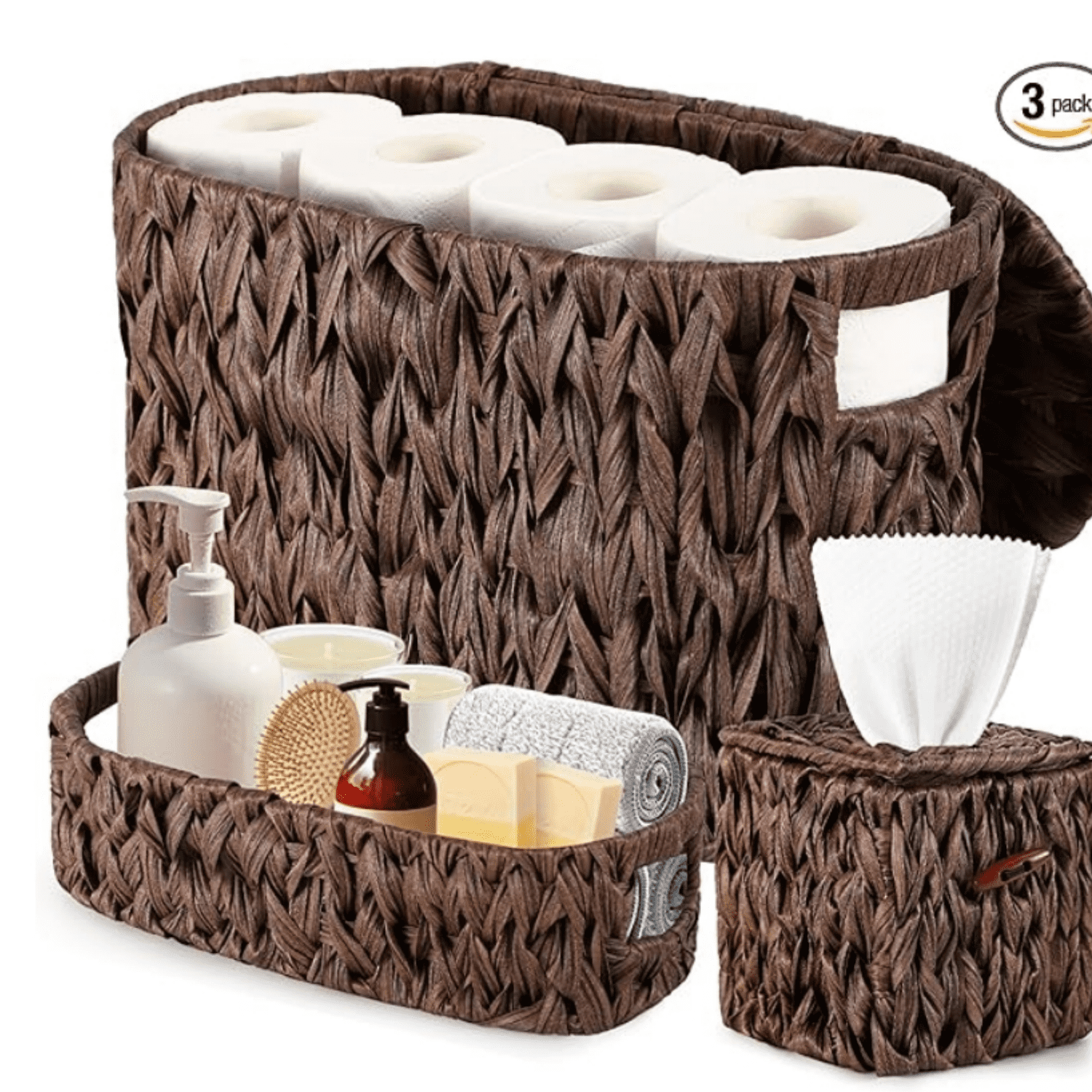 Toilet Paper Storage with Baskets Organizing, Tissue, Waterproof Woven ...