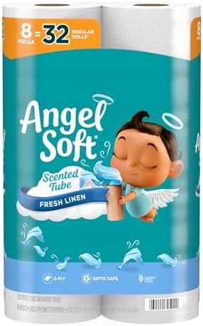 Toilet Paper with Fresh Linen Scented Tube, 8 Mega Rolls = 32 Regular ...