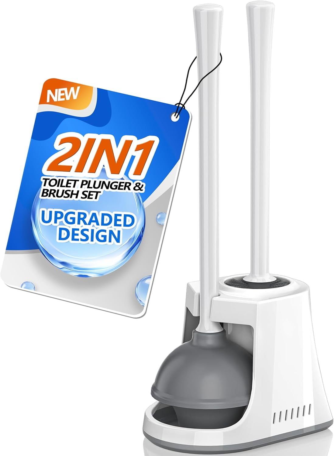 Toilet Plunger and Brush with Holder, Bowl Brush and Heavy Duty Toilet Plunger Set with ...