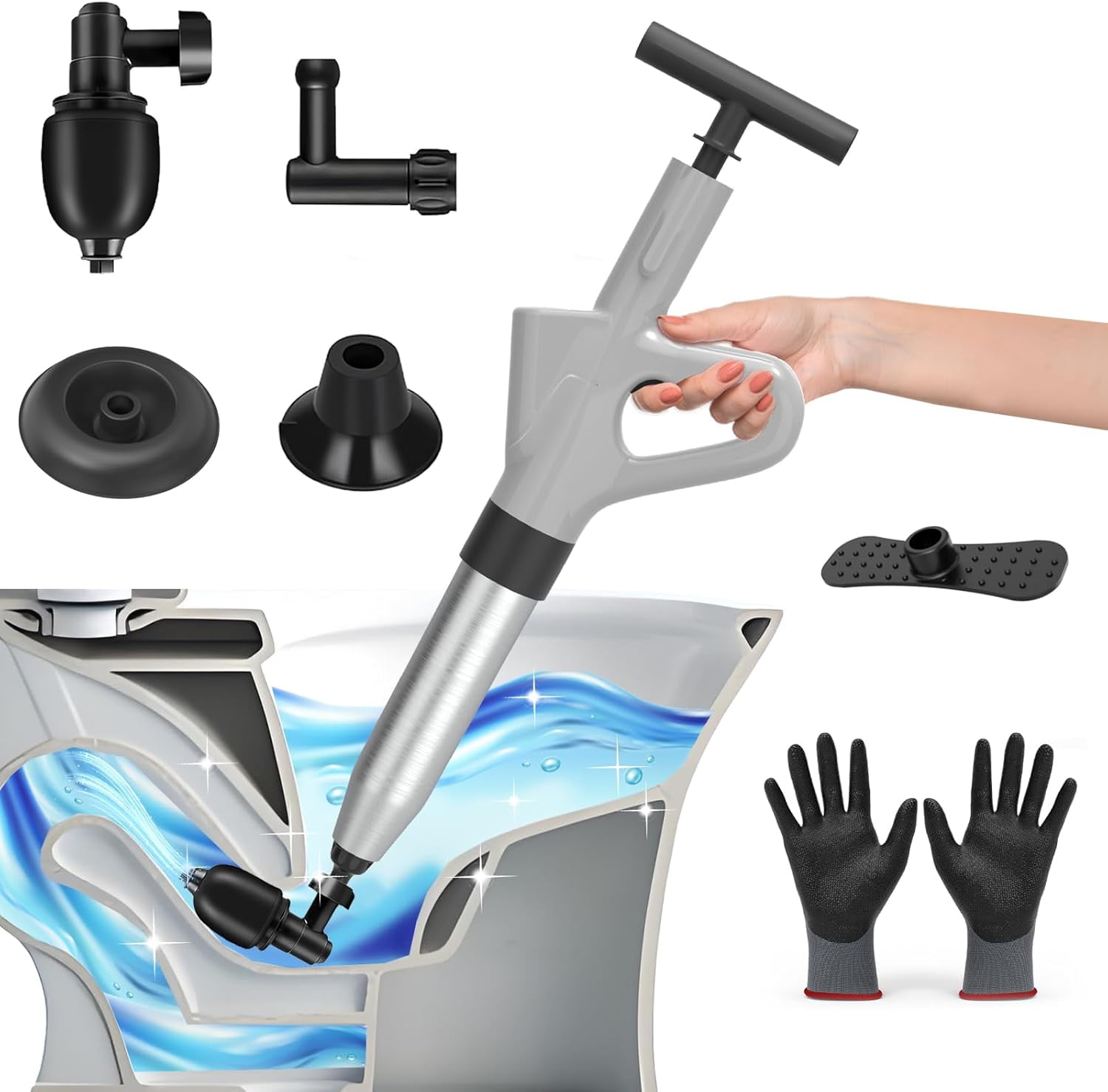 Toilet Plunger Drain Clog Remover, High Pressure Heavy Duty Drain Snake ...