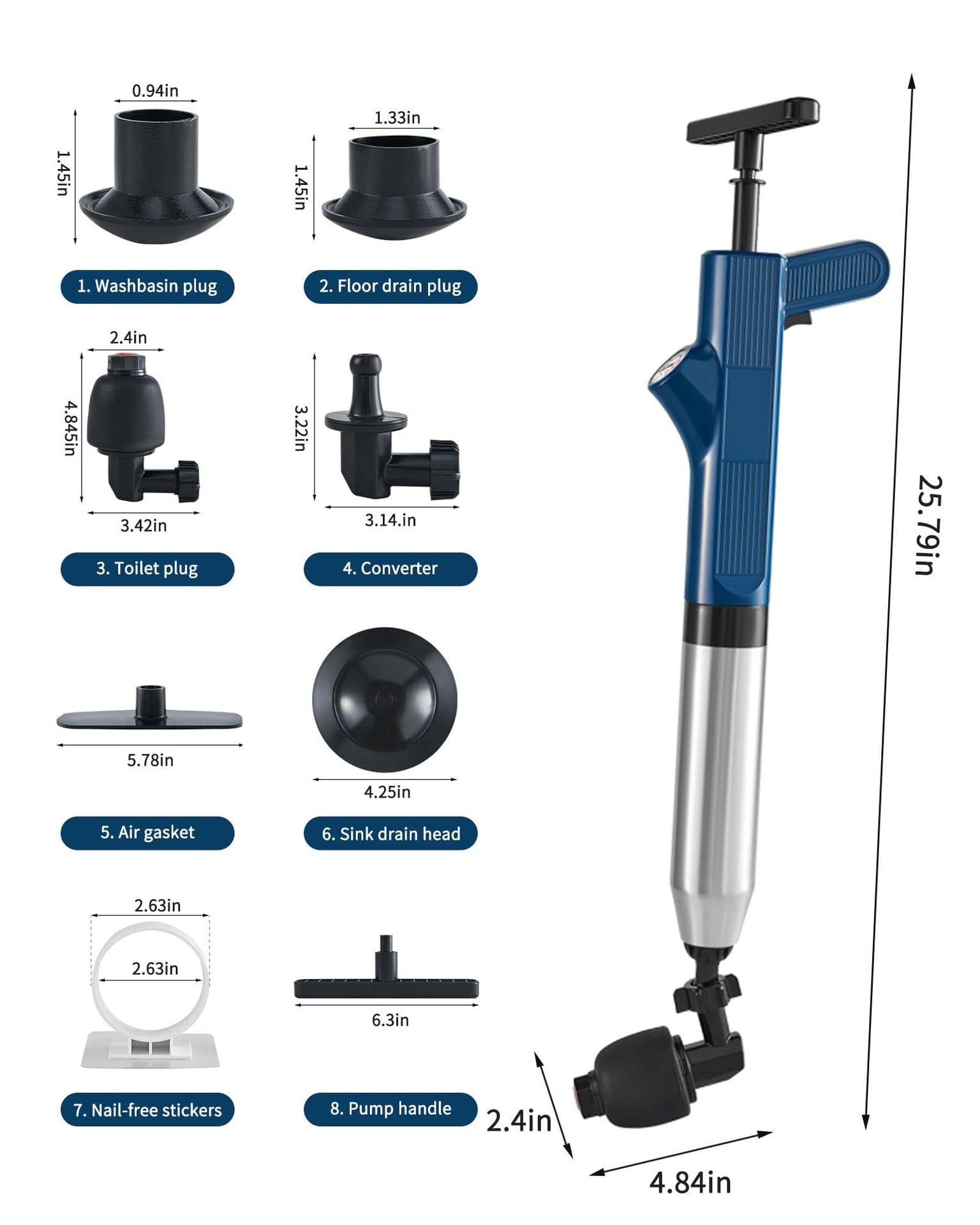 Toilet Plunger, Drain Clog Remover Tools, High Pressure Air Drain ...