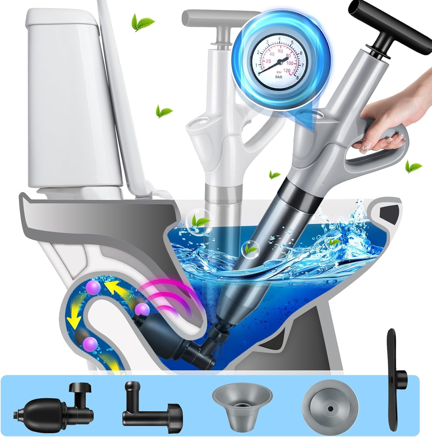 Toilet Plunger High Pressure Air Drain Machine Drain Clog Remover Tools