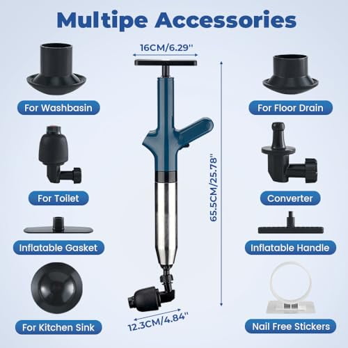 Toilet Plunger, High-Pressure Air Drain Blaster, Powerful Drain Snake ...
