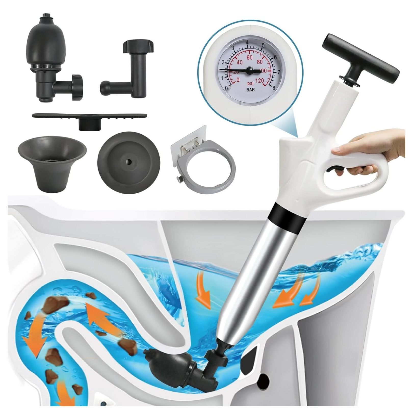 Toilet Plunger, High-Pressure Toilet Snake Air Drain Blaster with Real ...