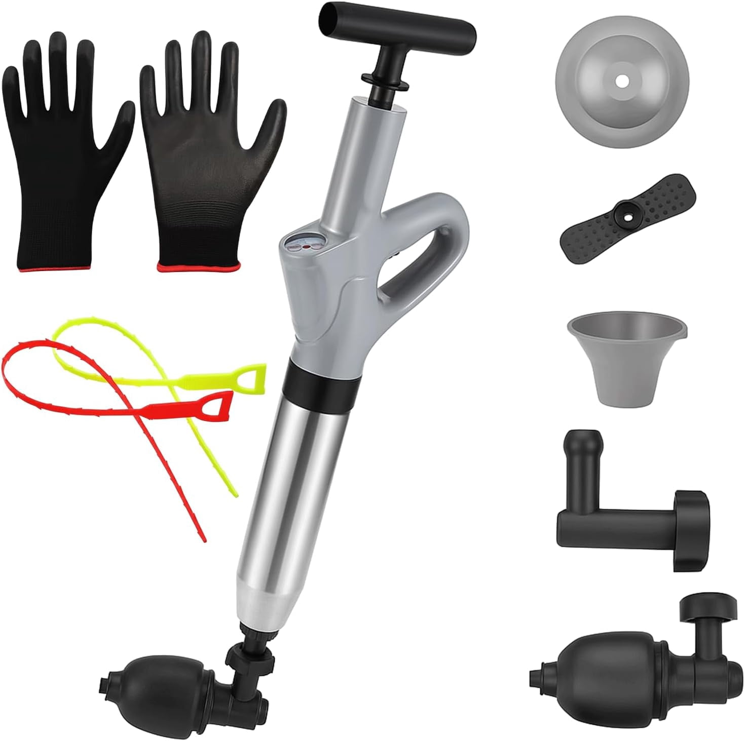 Toilet Plunger, High Pressure Toilet Plunger with Gloves & 2 Hair Snake ...