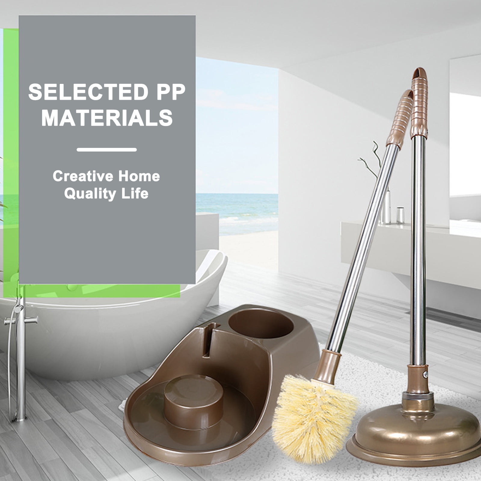 Toilet Plunger and Bowl Brush Combo for Bathroom Cleaning, Coffee, 2 ...