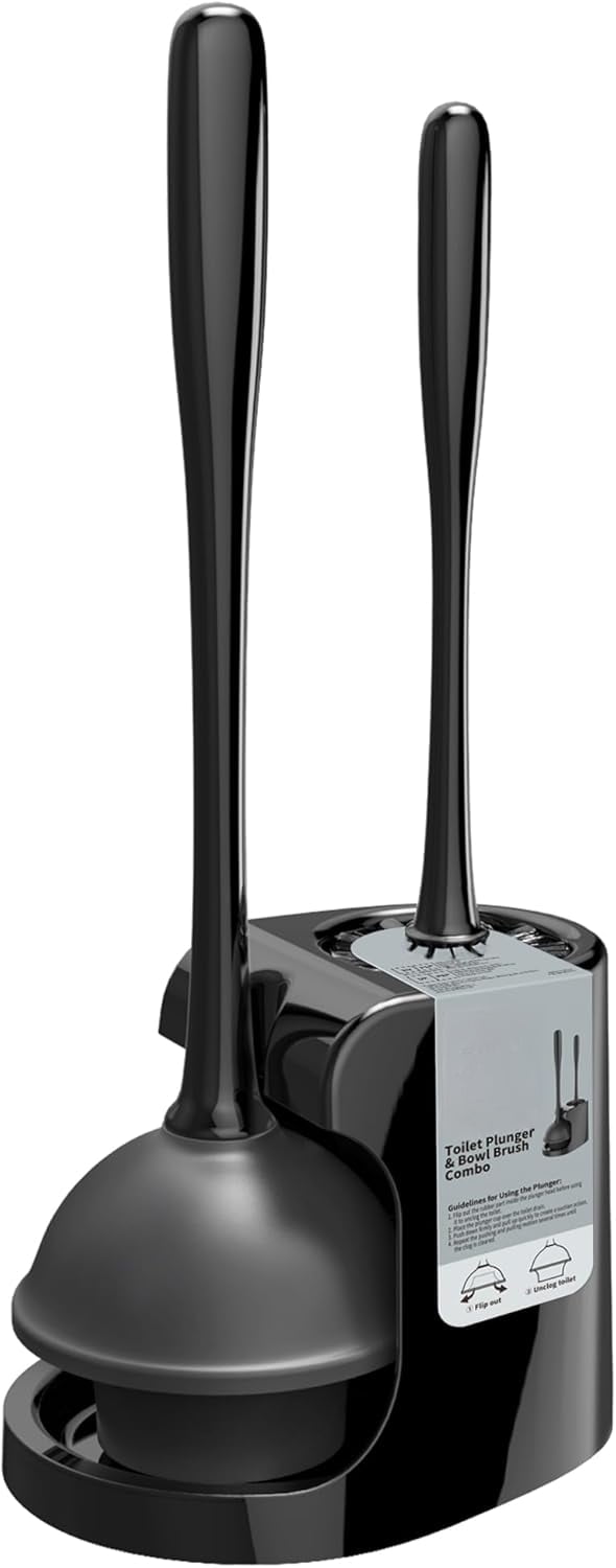 Toilet Plunger and Toilet Brush Combo for Bathroom Cleaning, Black, 1 ...